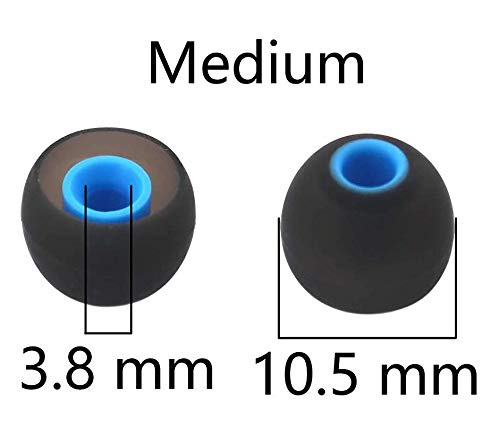 BLLQ 12PCS Medium Size Replacement Ear Tips Earbuds Eartips Ear Cap Ear Bud Tip Compatible with Sony WF-1000XM4,Powerbeats Pro, BeatsX & Other Inner Hole 3.8mm Earbud in-Ear Headphones,Black-Blue,M