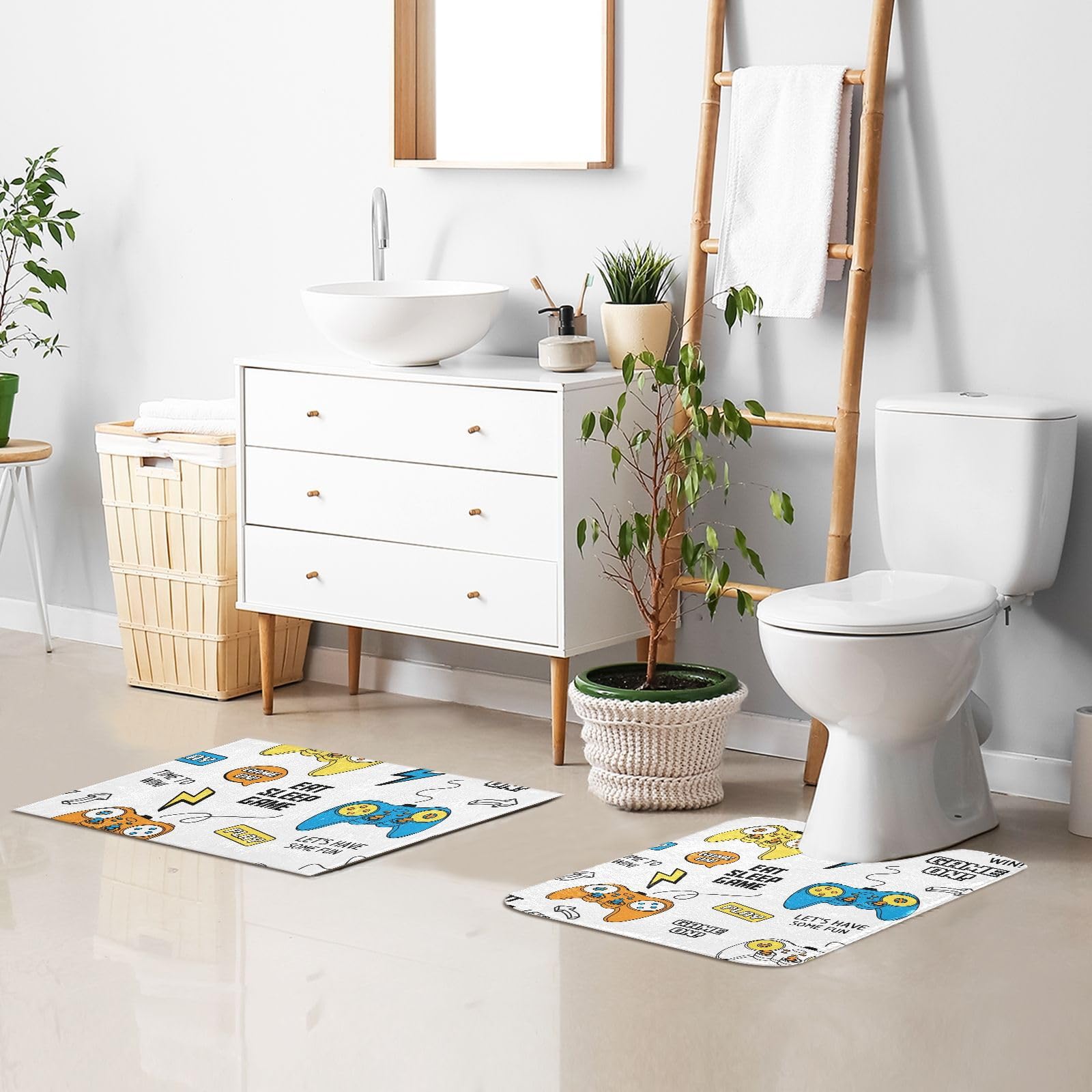 DOMIKING Joysticks Game Bathroom Rugs Absorbent Non-Slip U Shaped Toilet Rugs Mat Runner for Under The Sink Rain Showers 20x24in