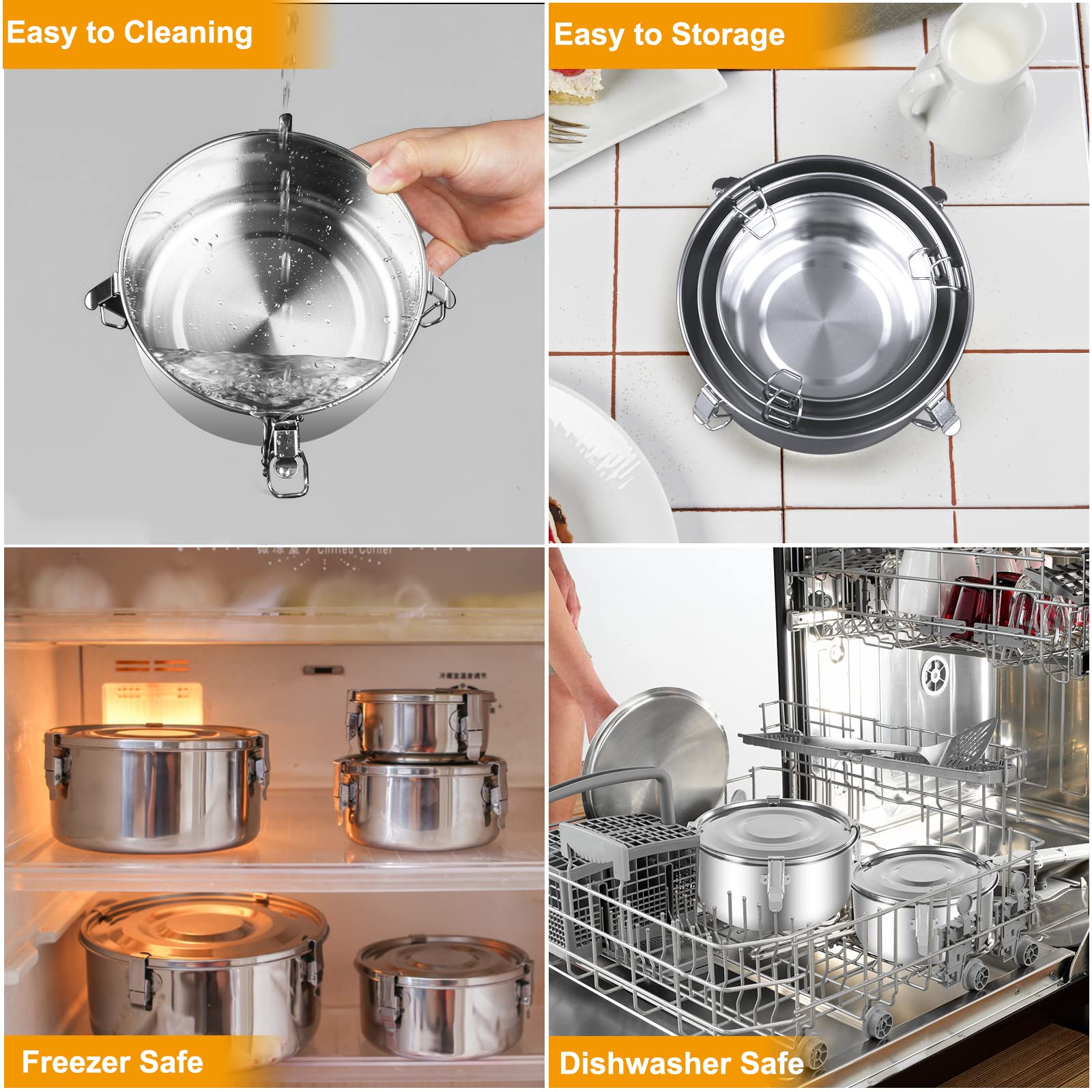Allprettyall Premium Stainless Steel Food Storage Containers 304 Grade The Original Leak-Proof, Airtight, Smell-Proof - Perfect For Camping Trips, Lunches, Leftovers, Soups, Salads