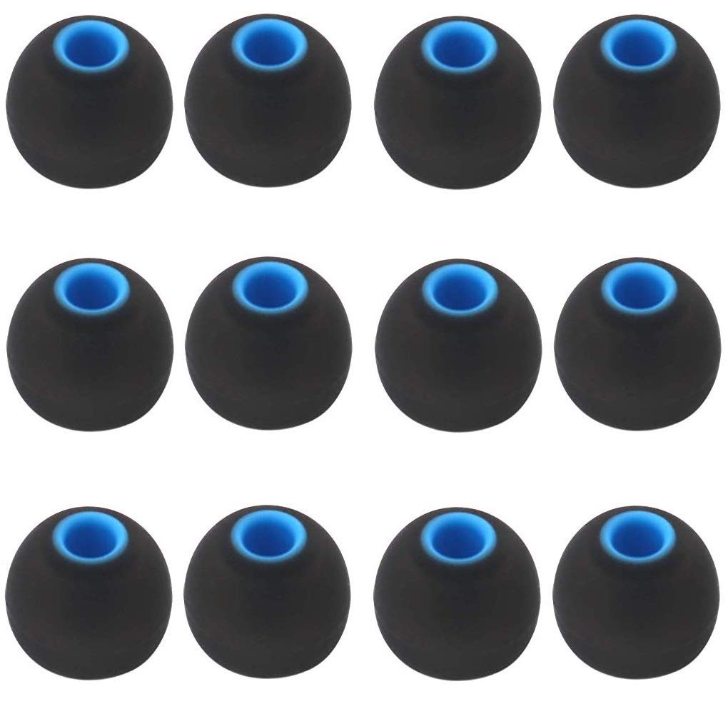 BLLQ 12PCS Medium Size Replacement Ear Tips Earbuds Eartips Ear Cap Ear Bud Tip Compatible with Sony WF-1000XM4,Powerbeats Pro, BeatsX & Other Inner Hole 3.8mm Earbud in-Ear Headphones,Black-Blue,M