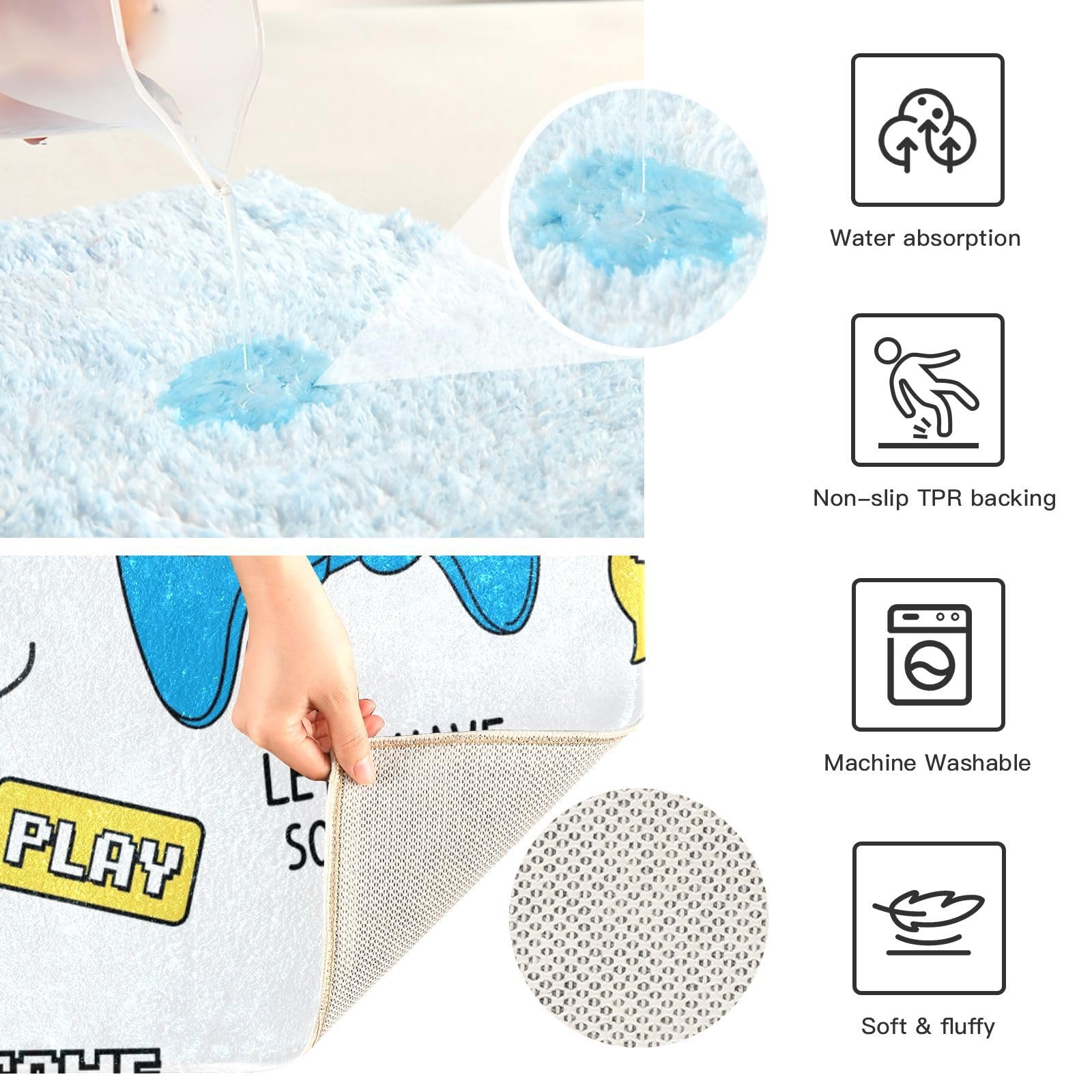 DOMIKING Joysticks Game Bathroom Rugs Absorbent Non-Slip U Shaped Toilet Rugs Mat Runner for Under The Sink Rain Showers 20x24in