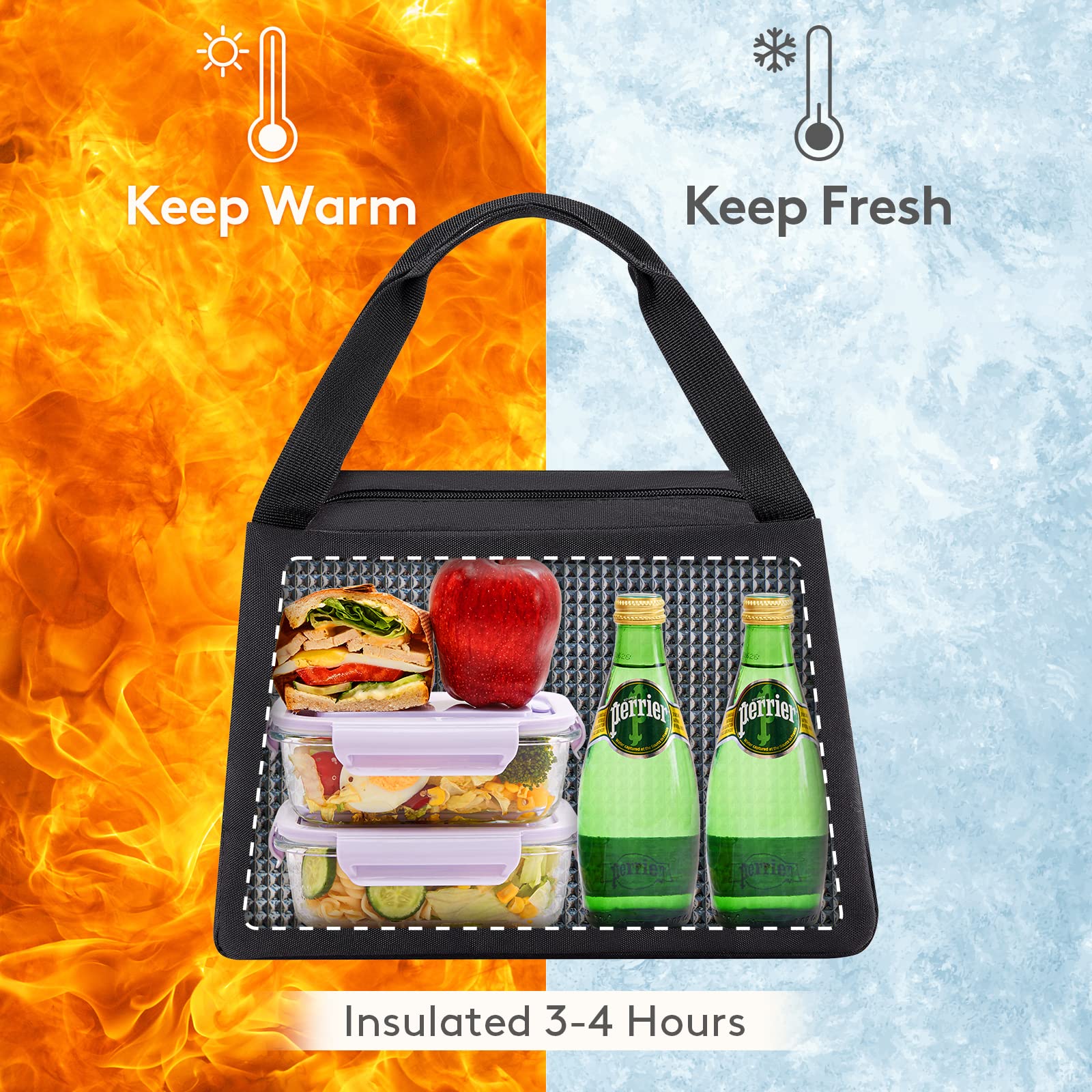 Lifewit Lunch Bag for Women Men, Insulated Lunch Box, Reusable Lunch Tote for Meal Prep, Work, School, Travel, Black
