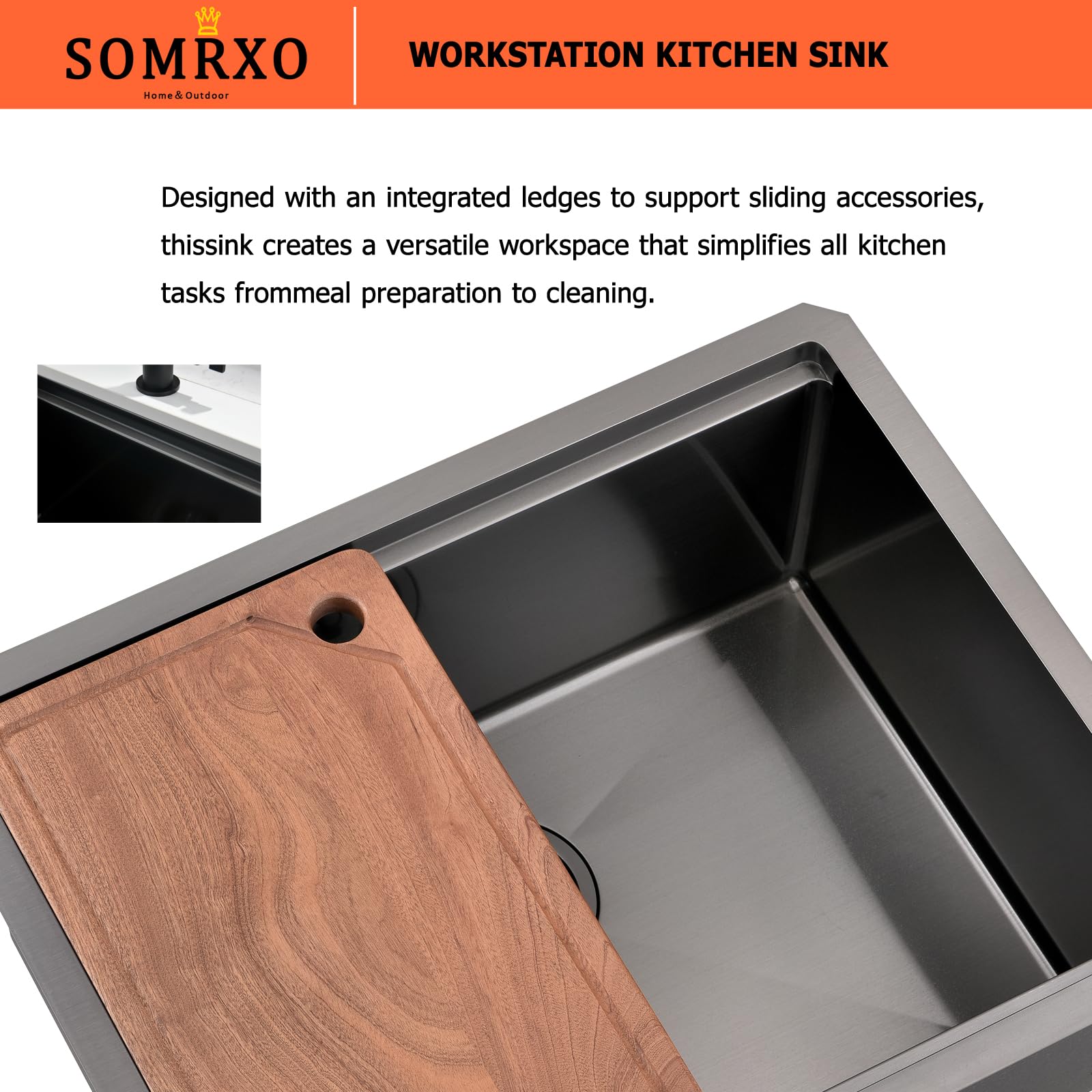 23 Inch Black Undermount Bar Sink Workstation-SOMRXO 23×18 Black Bar Sink Undermount Workstation Kitchen Sink 16 Gauge Gunmetal Black Stainless Steel Kitchen Sink Single Bowl Small Kitchen Bar Sink