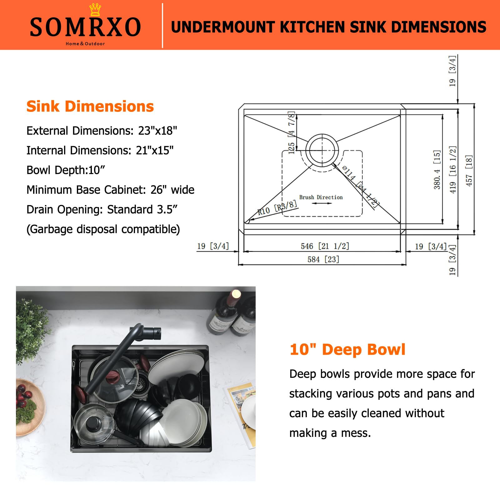 23 Inch Black Undermount Bar Sink Workstation-SOMRXO 23×18 Black Bar Sink Undermount Workstation Kitchen Sink 16 Gauge Gunmetal Black Stainless Steel Kitchen Sink Single Bowl Small Kitchen Bar Sink