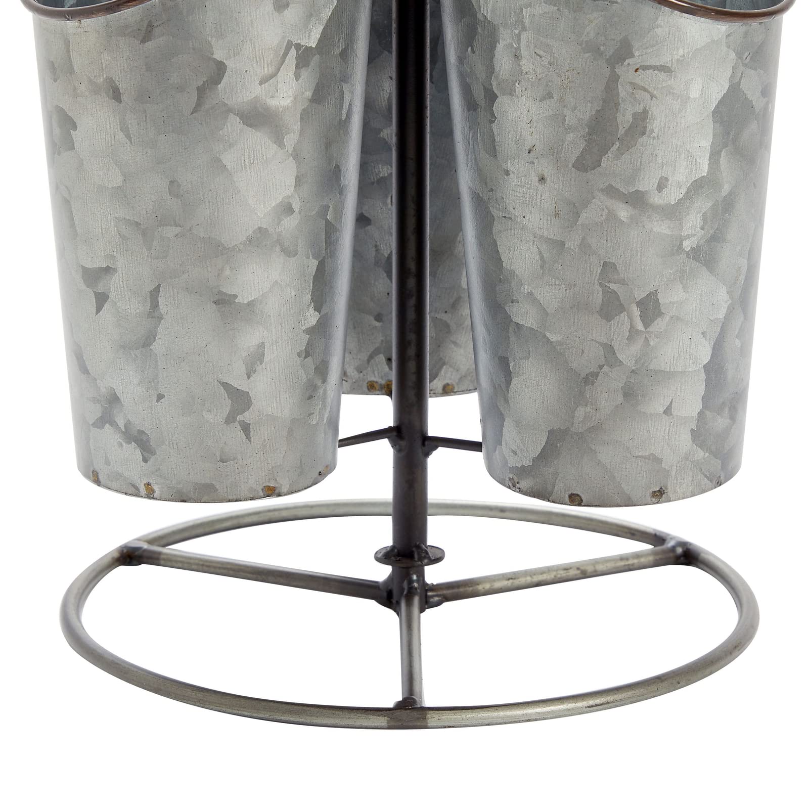 Rotating Kitchen Utensil Holder for Countertop with 3 Compartments, Galvanized Flatware Caddy (6 x 10 In)