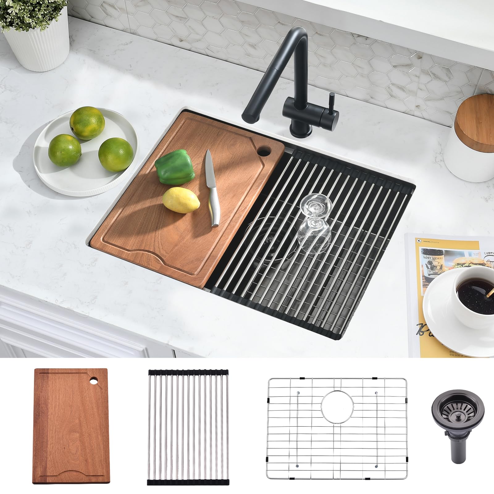 23 Inch Black Undermount Bar Sink Workstation-SOMRXO 23×18 Black Bar Sink Undermount Workstation Kitchen Sink 16 Gauge Gunmetal Black Stainless Steel Kitchen Sink Single Bowl Small Kitchen Bar Sink