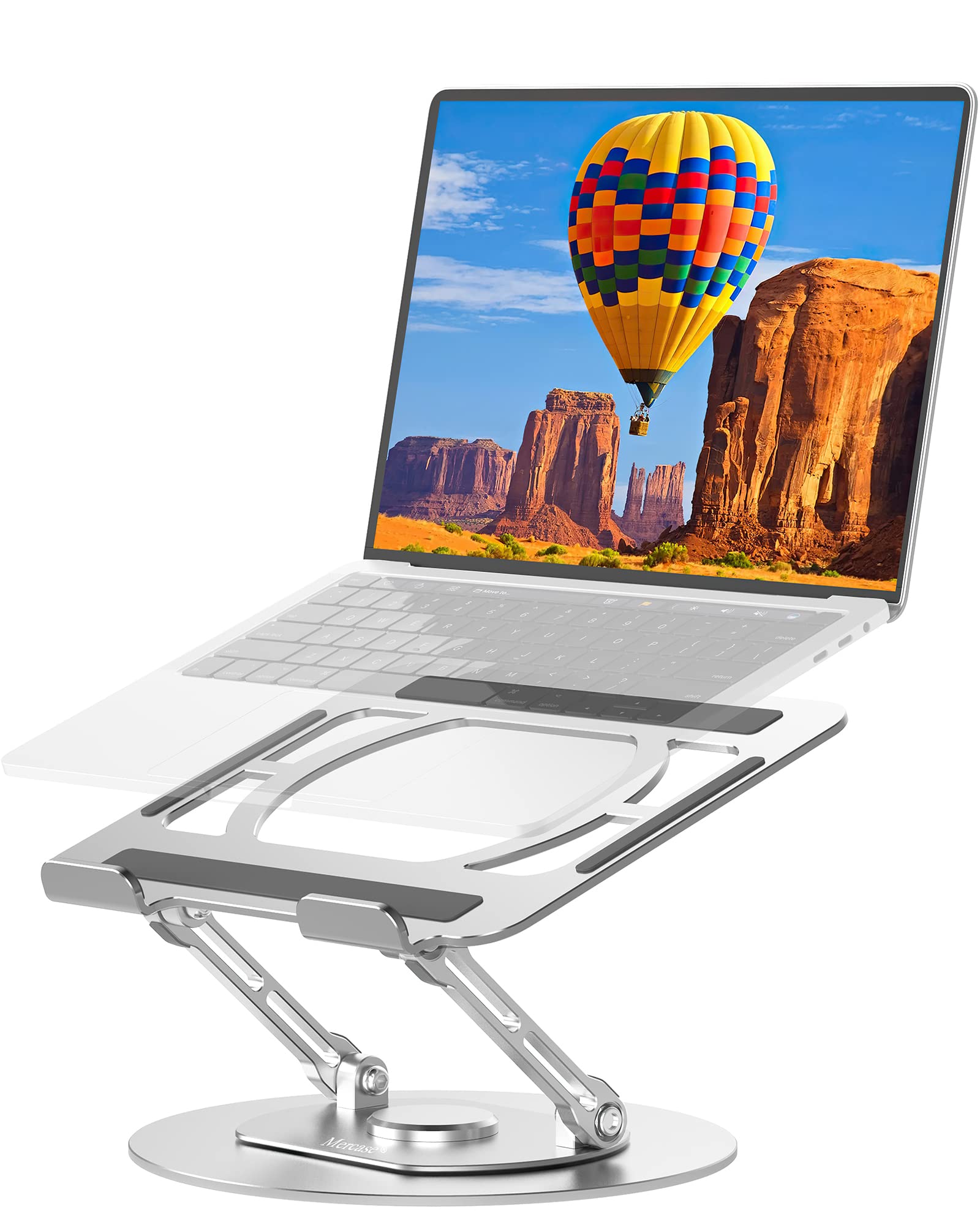 Mercase Laptop Stand for Desk, Adjustable Notebook Stand with 360 Rotating Base,Foldable and Portable Laptop Riser for MacBook Air, Pro, Dell, HP, Lenovo All 10-16 Inch Laptops, Sliver