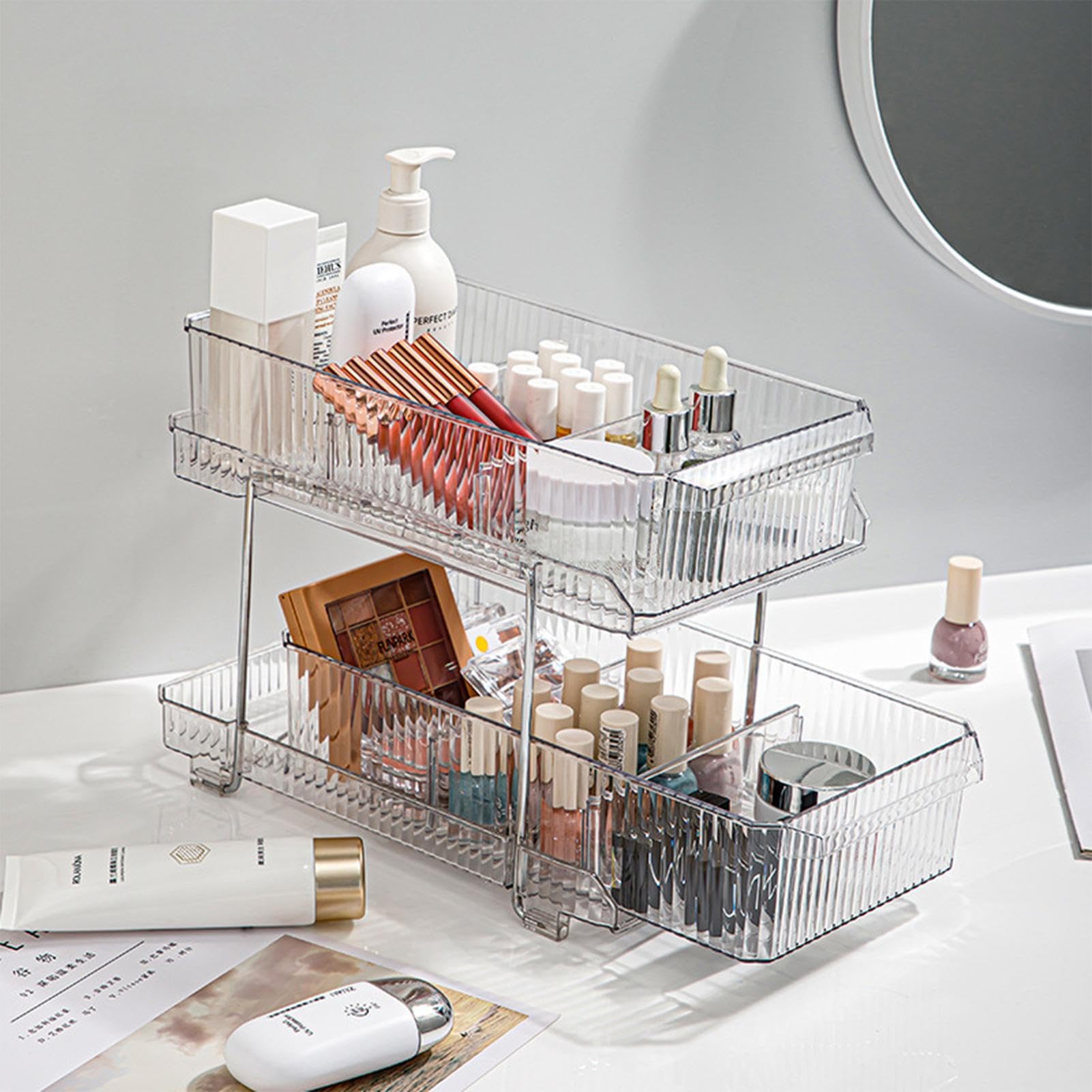 Under Sink Drawer Organizer, Cabinet Organizers Shelves, 2 Tier Clear Kitchen Cabinet Organizer, Under Sink Cabinet Organizer, Under Sink Storage Rack, Under Sink Shelf Organizer for Kitchen Bathroom
