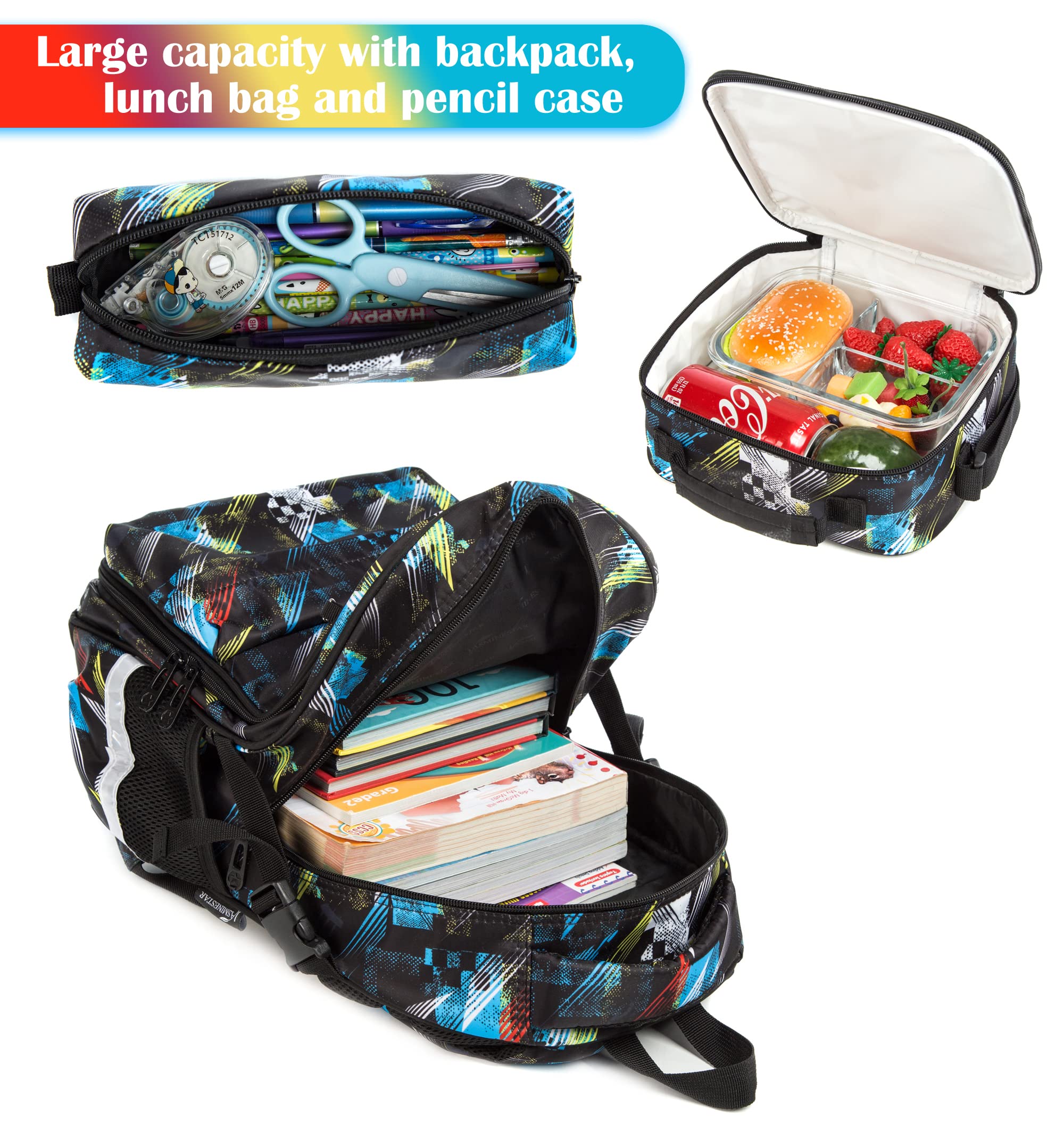 MOHCO Kids Backpack 16 in School Bookbag with Insulated Lunch Box Pencil Case Lightweight Student Bookbag for Girls and Boys