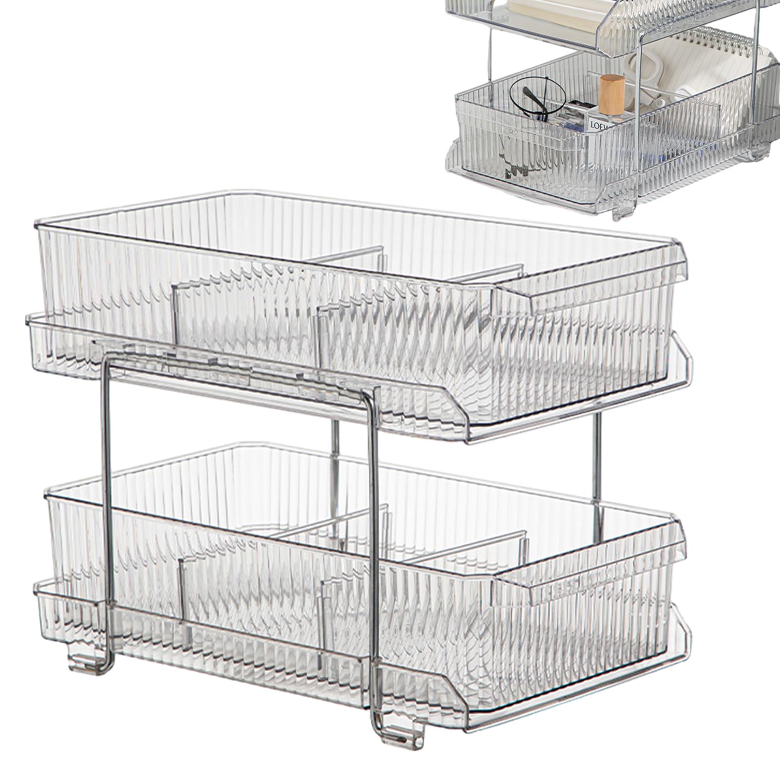 Under Sink Drawer Organizer, Cabinet Organizers Shelves, 2 Tier Clear Kitchen Cabinet Organizer, Under Sink Cabinet Organizer, Under Sink Storage Rack, Under Sink Shelf Organizer for Kitchen Bathroom