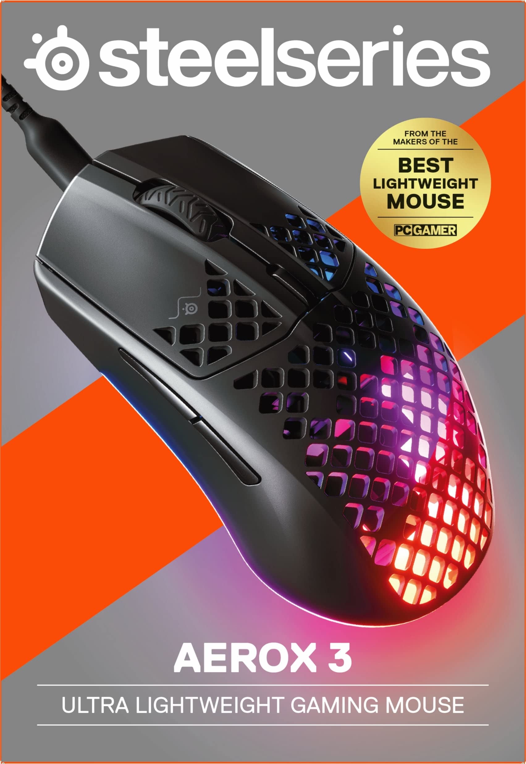 SteelSeries Aerox 3 - Super Light Gaming Mouse - 8,500 CPI TrueMove Core Optical Sensor - Ultra-Lightweight 59g Water Resistant Design - Universal USB-C connectivity - Onyx (Renewed)