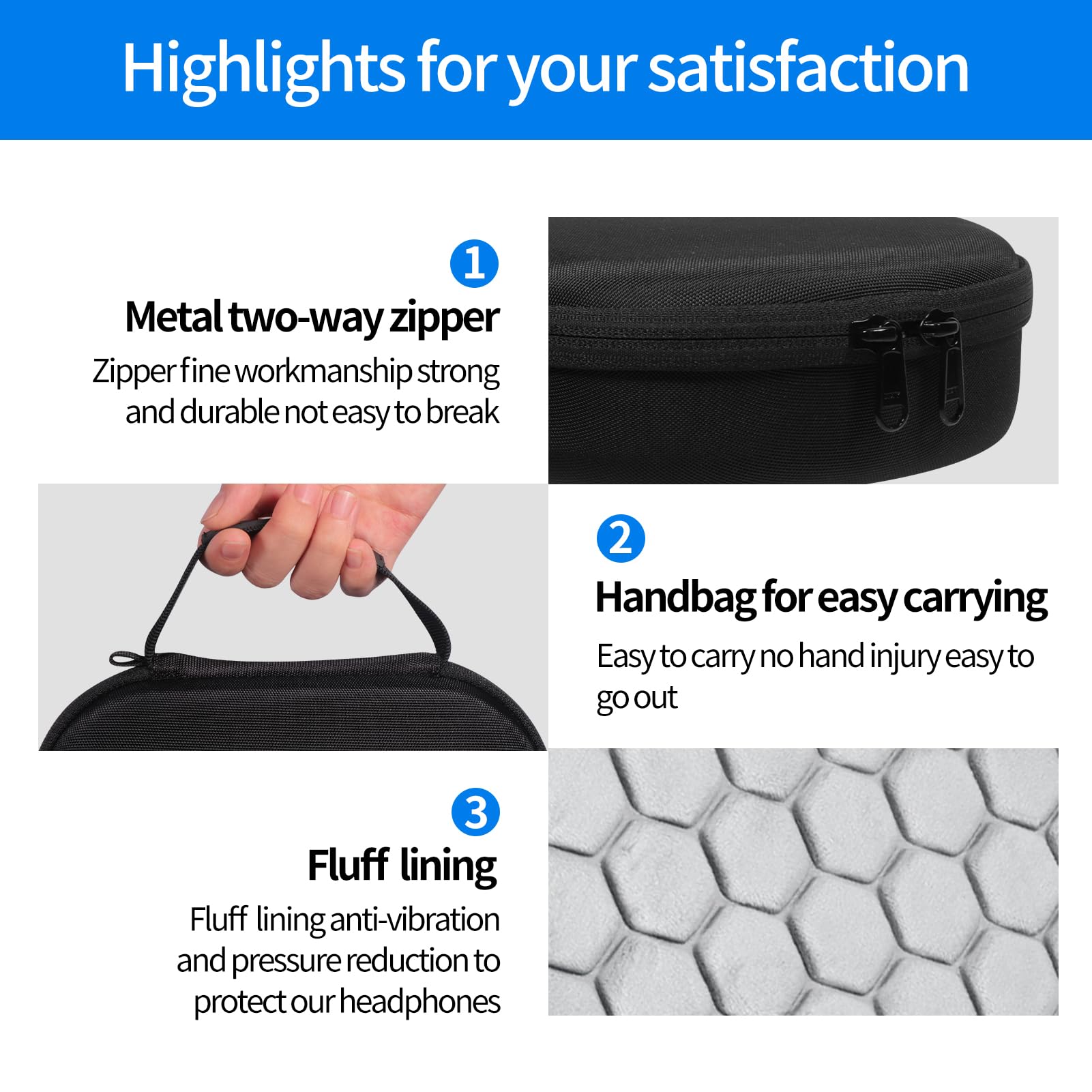 JHK Headphone Case for WH-1000XM4,WH-1000XM2,WH-1000XM3,WH-1000XM5 Wireless Noise Cancelling Headphones, Protective Hard Shell Travel Carrying Bag with Accessories Storage (for XM2/XM3/XM4)