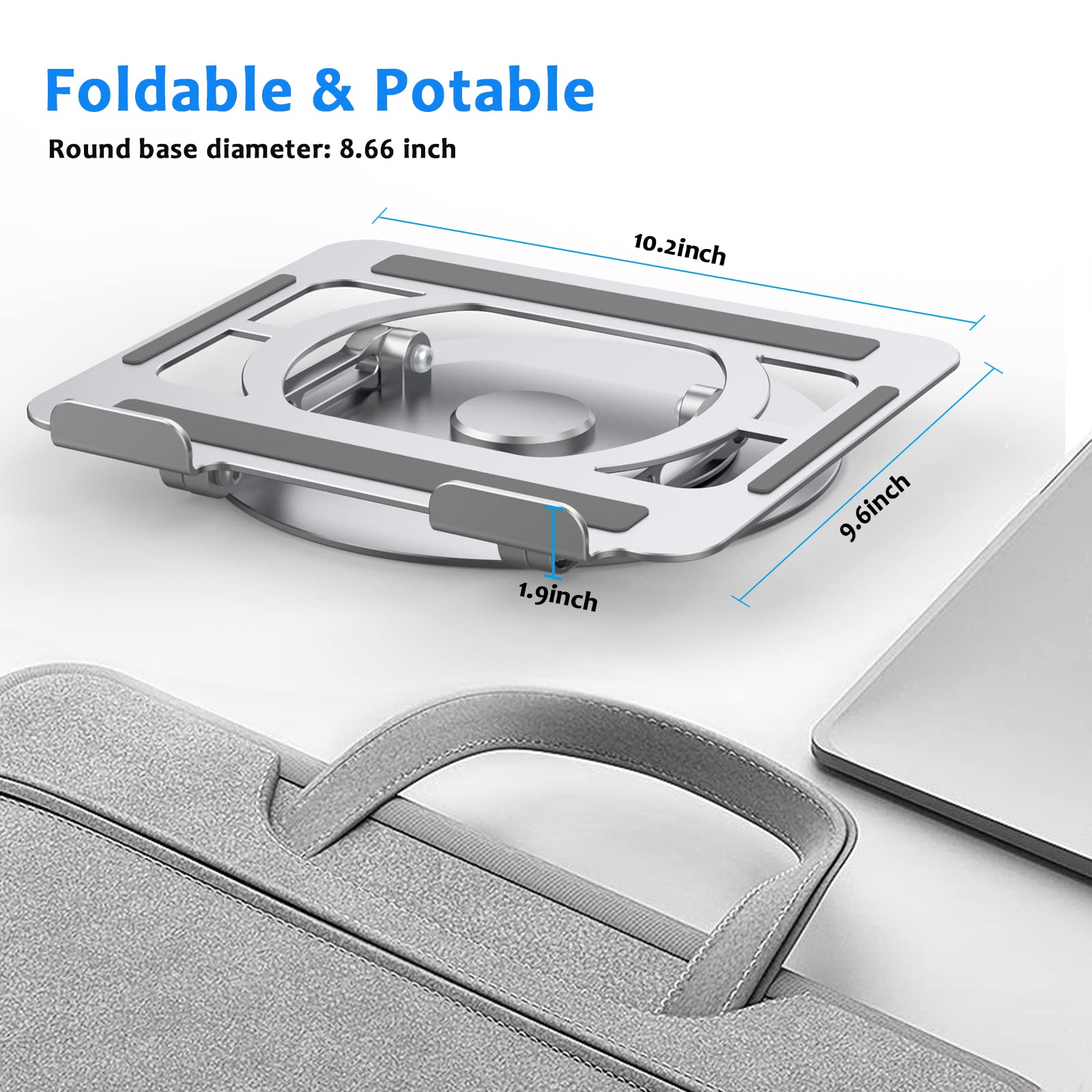 Mercase Laptop Stand for Desk, Adjustable Notebook Stand with 360 Rotating Base,Foldable and Portable Laptop Riser for MacBook Air, Pro, Dell, HP, Lenovo All 10-16 Inch Laptops, Sliver