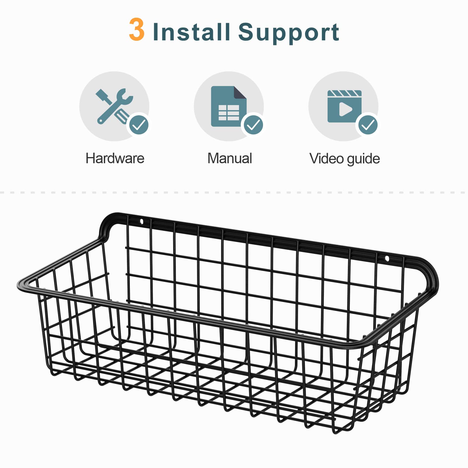 Wall Basket, Packism 4 Pack Hanging Wire Baskets for Organizing Small Versatile Bathroom Organizer Hanging Wall Basket for Bathroom Kitchen Bedroom Garage Add Extra Storage, Easy to Install, Black