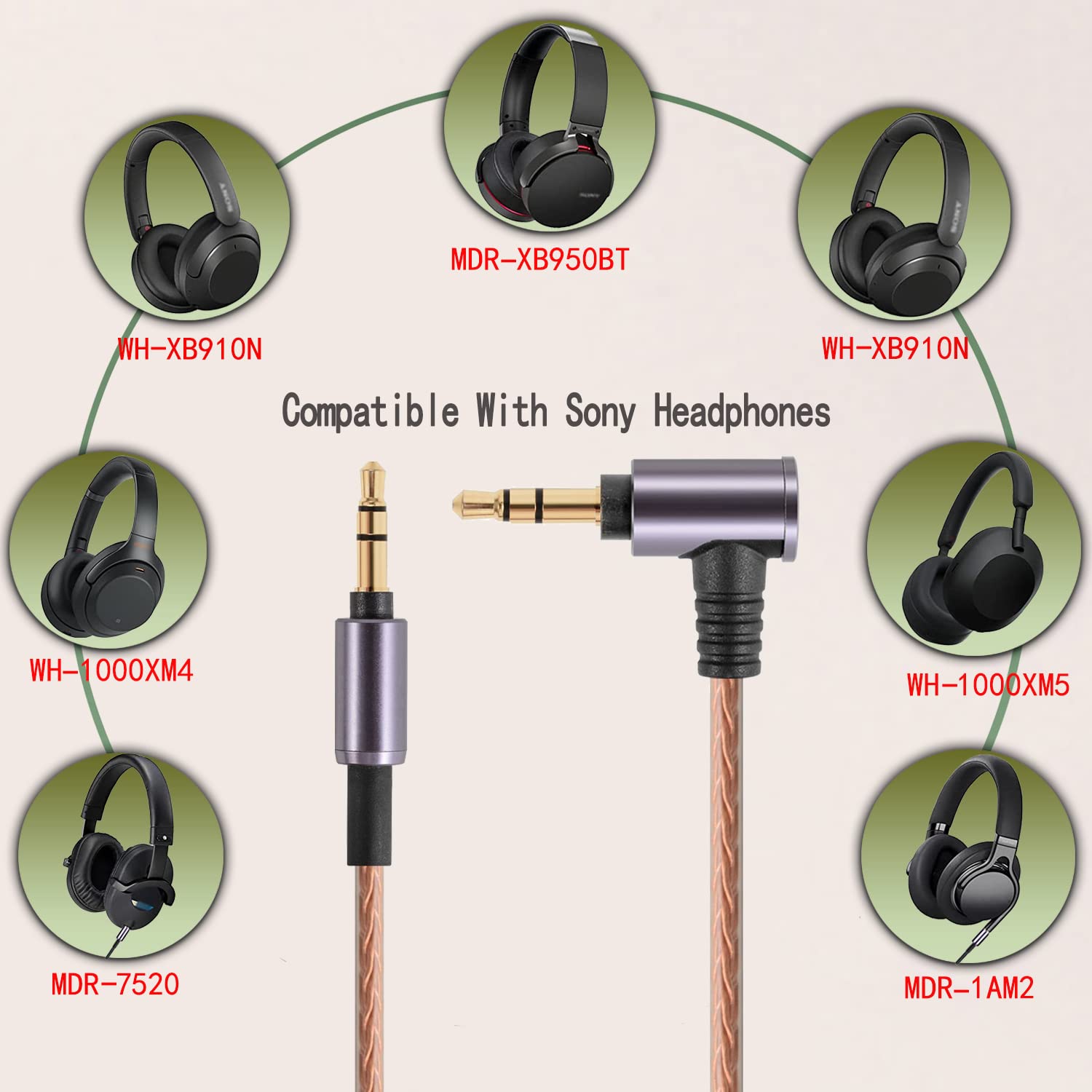 FAAEAL WH-1000XM5 Audio Upgrade Cable,Replacement for Sony MDR-XB950BT WH-1000XM4 XM3 MDR-H600A ATH-M50xBT SR50BT ANC9 Headphones 4.9ft(3.5mm Plug)