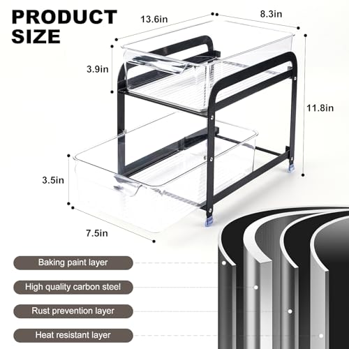 Clear Bathroom Under Sink Organizers and Storage,2 Tier Pull Out Cabinet Organizer,Multi-Purpose Slide-out Medicine Organizer Shelf,Kitchen Pantry Organizer,Under Vanity Storage Organizer