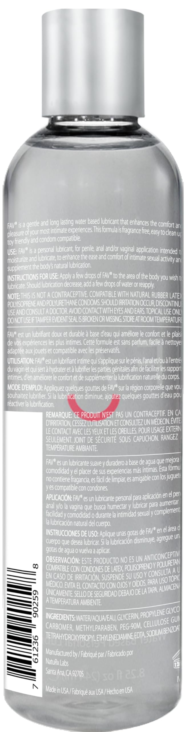 FAV Water Based Luxury Personal Lubricant, Natural Feeling Lube for Women Men and Couples, Toy Friendly, Condom Safe, 8.25 Fl Oz
