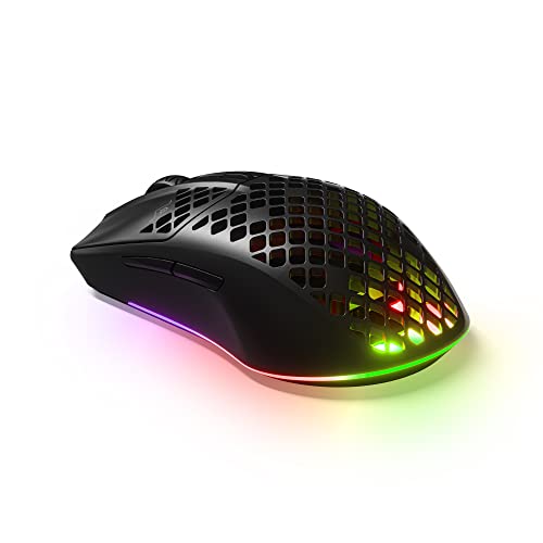 SteelSeries Aerox 3 Wireless - Holey RGB Gaming Mouse - Ultra-lightweight Water Resistant Design - 18K DPI TrueMove Air Optical Sensor- Onyx