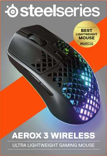 SteelSeries Aerox 3 Wireless - Holey RGB Gaming Mouse - Ultra-lightweight Water Resistant Design - 18K DPI TrueMove Air Optical Sensor- Onyx