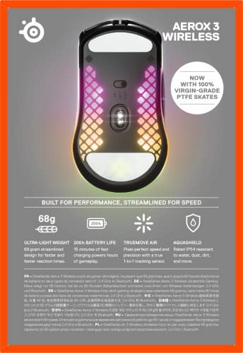 SteelSeries Aerox 3 Wireless - Holey RGB Gaming Mouse - Ultra-lightweight Water Resistant Design - 18K DPI TrueMove Air Optical Sensor- Onyx