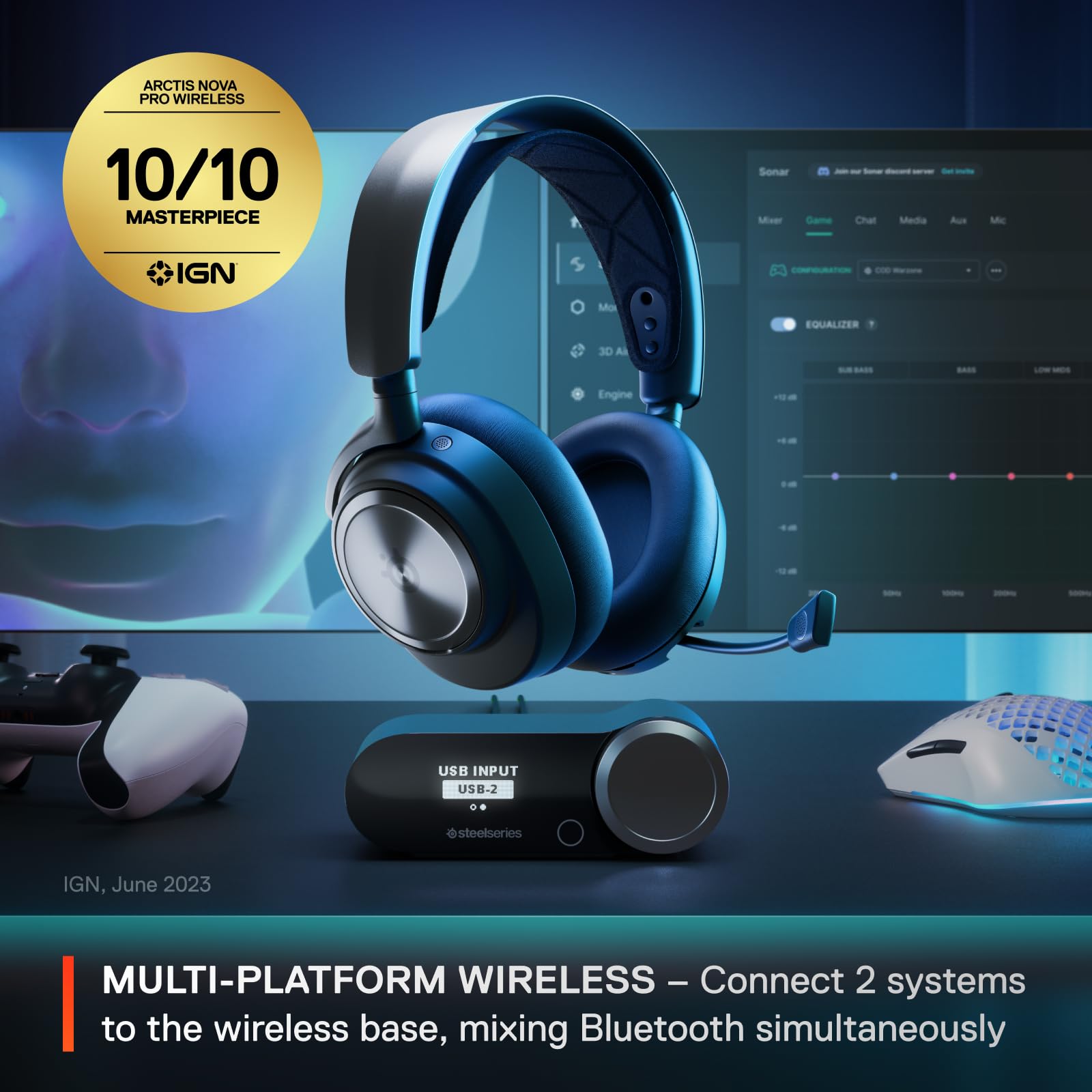 SteelSeries Arctis Nova Pro Wireless Multi-System Gaming Headset - Premium Hi-Fi Drivers - Active Noise Cancellation - Infinity Power System - ClearCast Gen 2 Mic - PS5, PS4, PC, Switch, Mobile