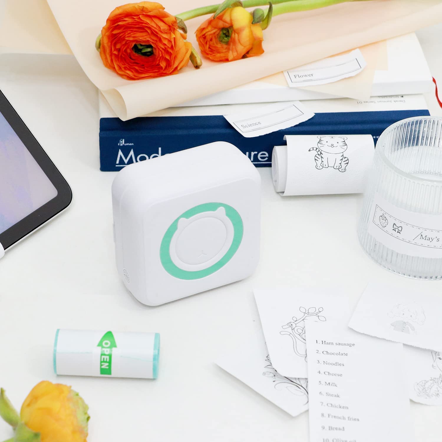 BIGFOX Mini Printer, Inkless Thermal Portable Printer Built-in 1200mAh Battery Wireless Bluetooth Photo Printer Sticker Maker Machine Label Receipt Printer Handheld Compatible with iOS/Android