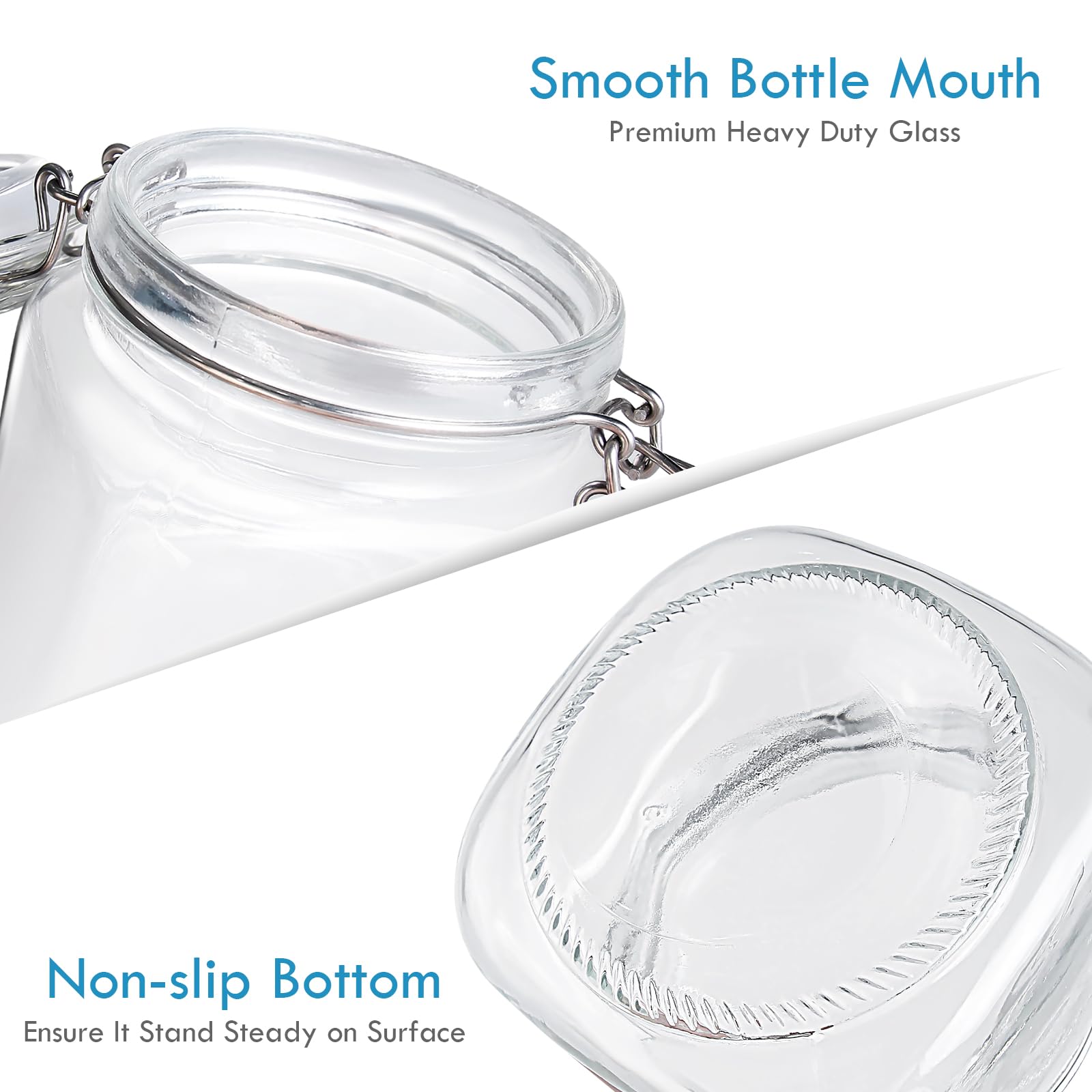 YEBODA 32oz Food Storage Canister Glass Jars with Clamp Airtight Lids and Silicone Gaskets for Multi-Purpose Kitchen Containers - Clear Square (3 Pack)
