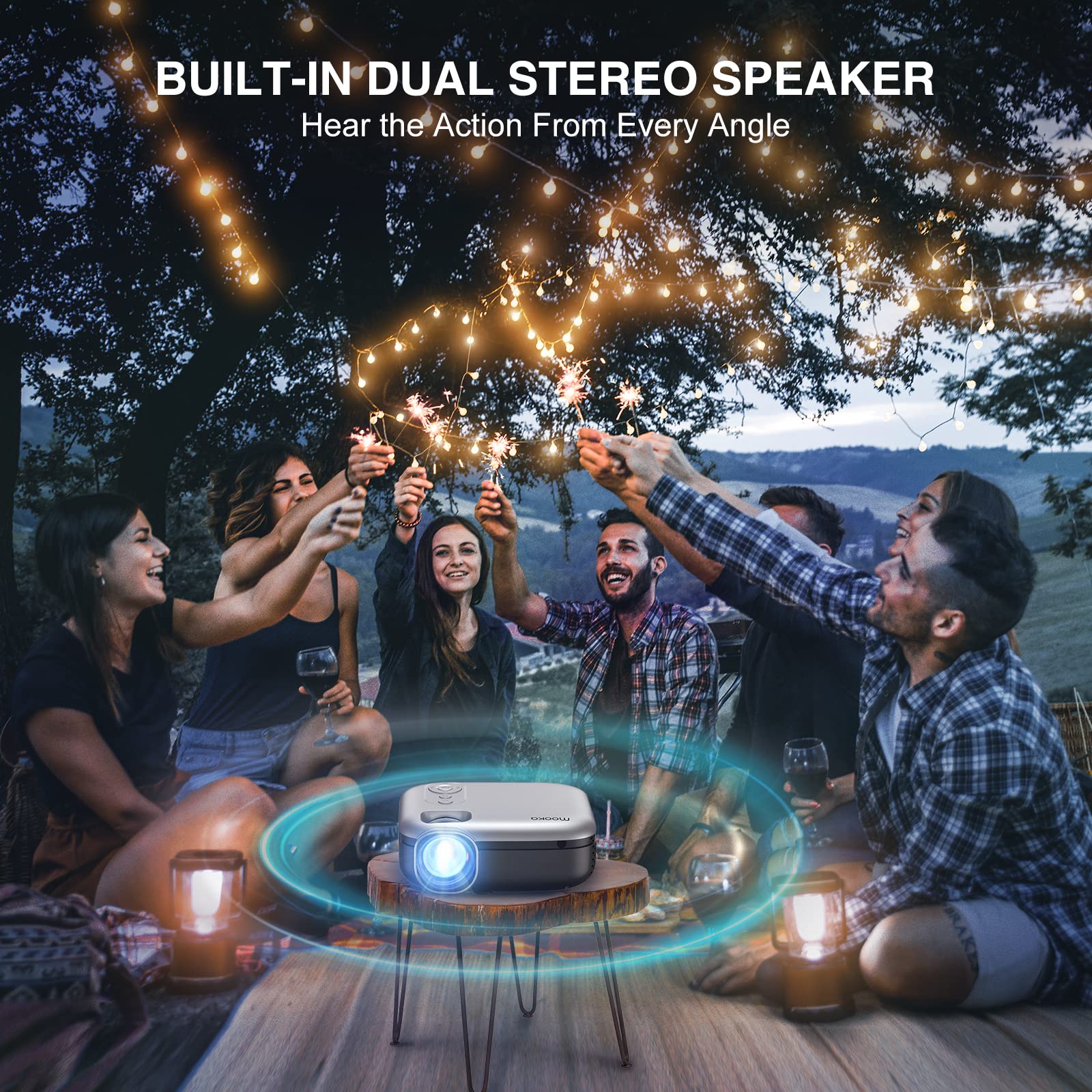 Outdoor Projector with WiFi, 1080P Full HD Supported Portable Projector 8000L Movie Projector Home Theater Compatible with TV Stick HDMI USB AV Smartphone Laptops