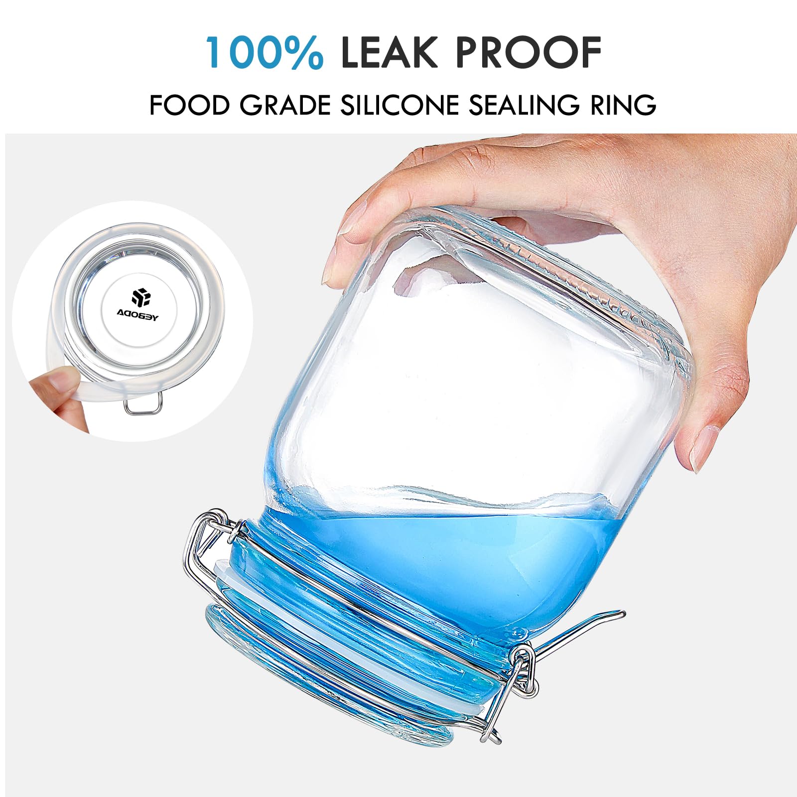 YEBODA 32oz Food Storage Canister Glass Jars with Clamp Airtight Lids and Silicone Gaskets for Multi-Purpose Kitchen Containers - Clear Square (3 Pack)