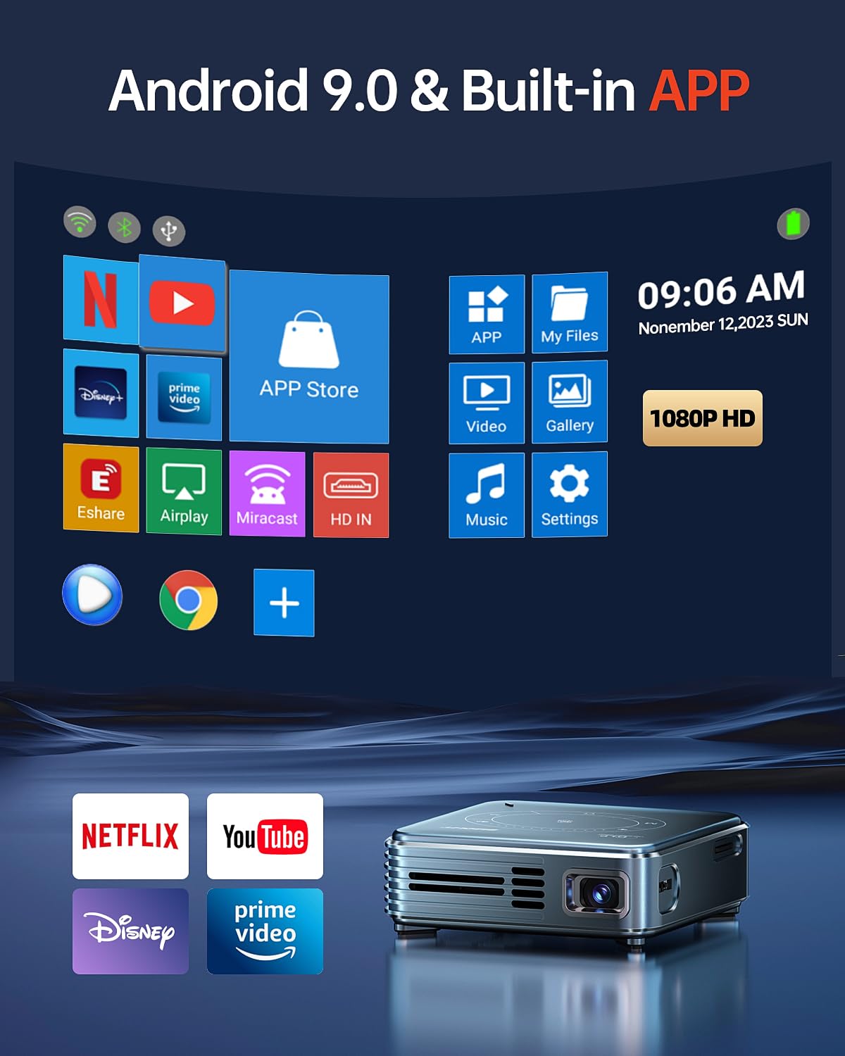 QIAOLET Mini Projector,DLP Portable Projector,HD 150 ANSI Lumens Projector with Wifi and Bluetooth,Movie Projector & Home Theater for Iphone,Android,TV Stick/Laptop/PS5