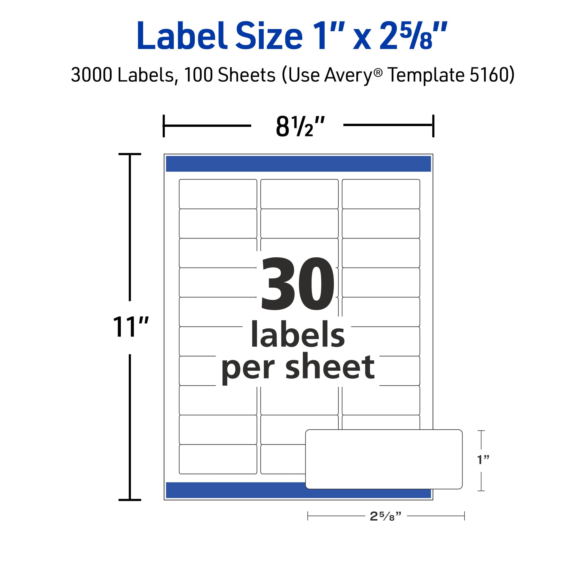 Avery 5160 Easy Peel Address Labels , White, 1 x 2-5/8 Inch, 3,000 Count (Pack of 1)