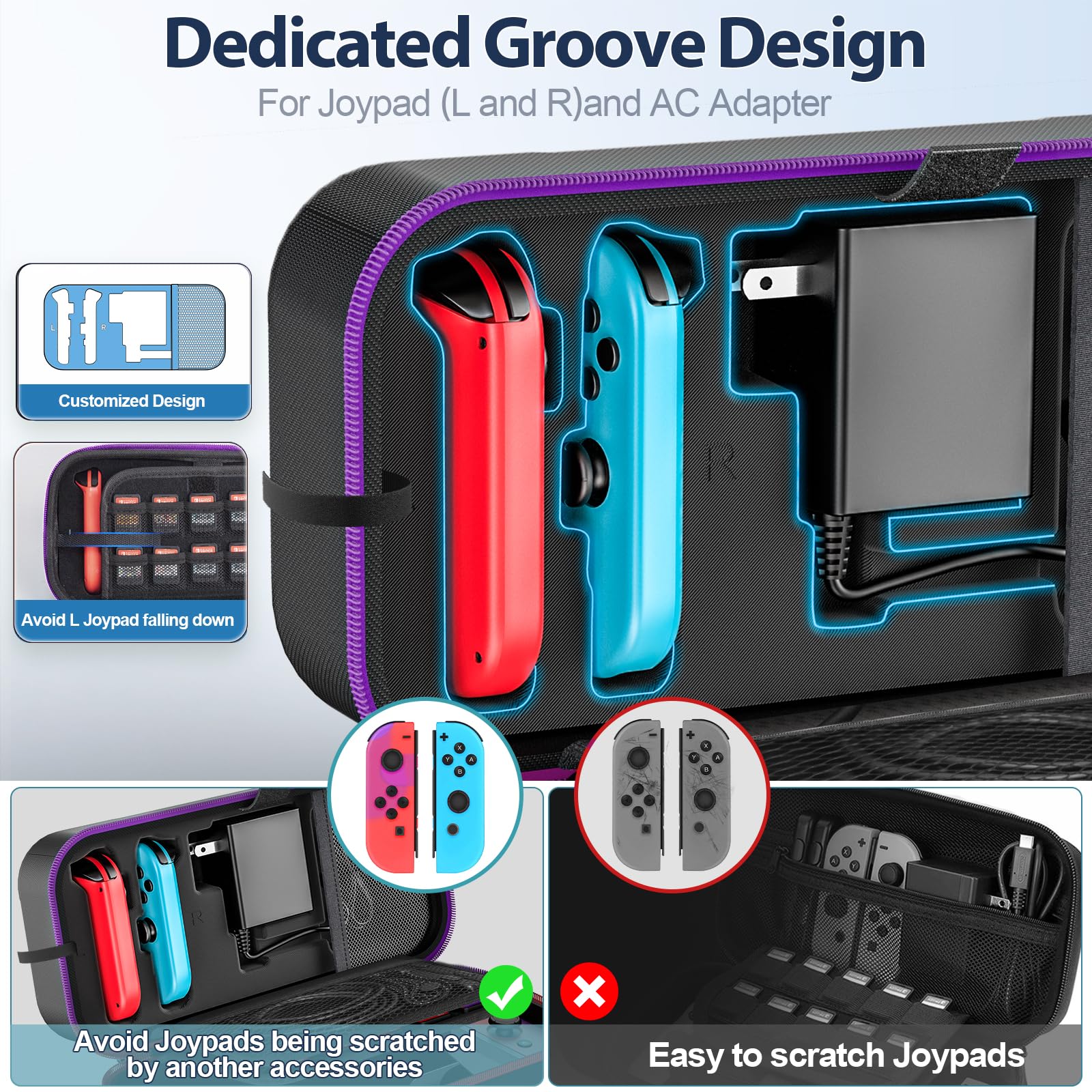 Switch OLED Carrying Case Compatible with Nintendo Switch/OLED Model, Portable Switch Travel Carry Case Fit for Joy-Con and Adapter, Hard Shell Protective Switch Pouch Case with 20 Games, Purple