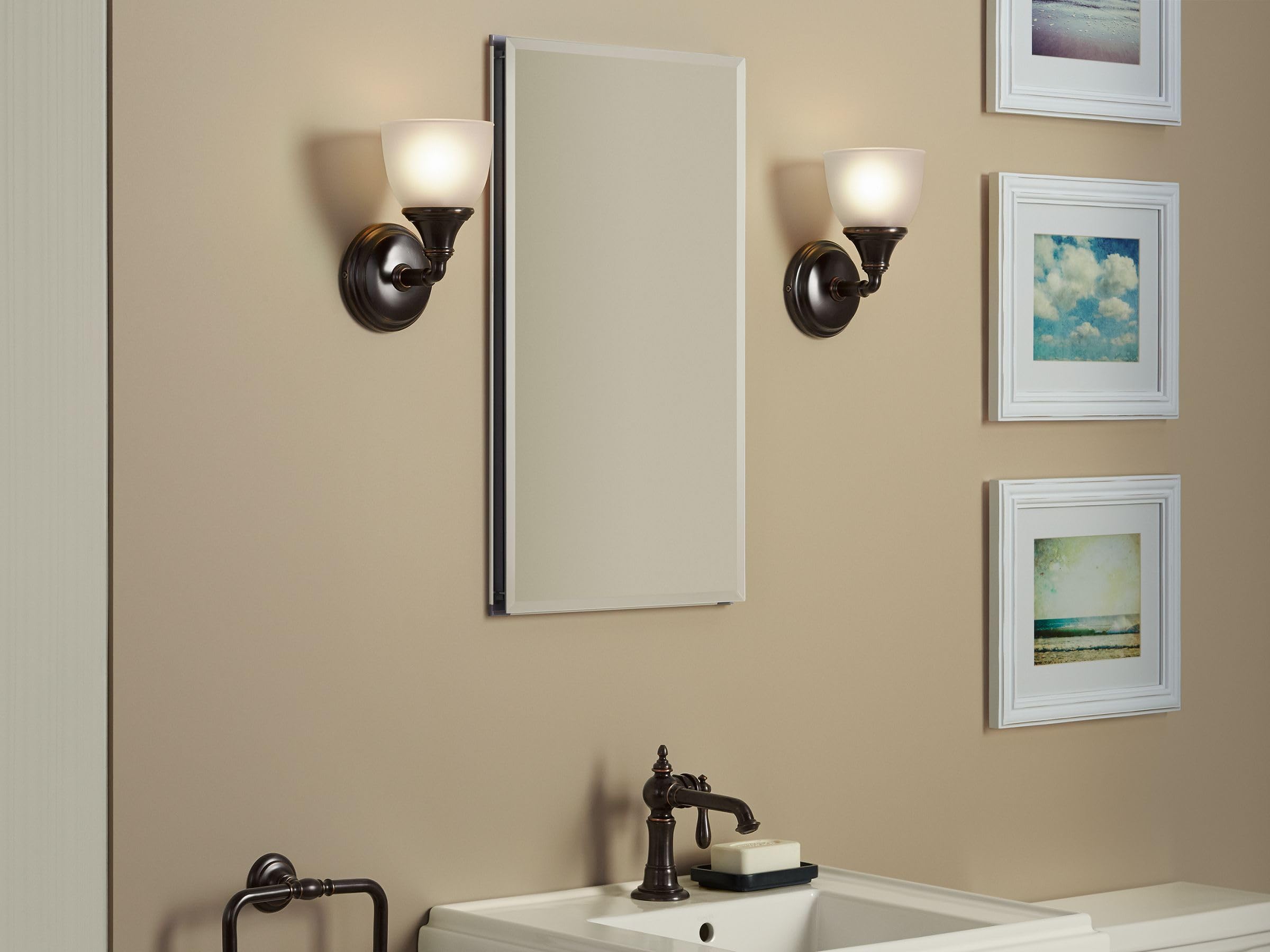 KOHLER CB-CLC1526FS CLC Flat 15" W x 26" H Aluminum Single Medicine Cabinet with Mirrored Door, Beveled Edges, Anodized Aluminim