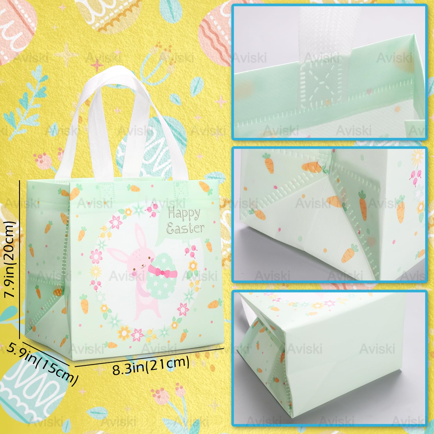 6PCS Happy Easter Egg Hunt Bags Easter Bunny Carrot Chick Egg Gift Bags with Handles, Easter Treat Bags, Multifunctional Non-Woven Easter Bags for Gifts Wrapping, Egg Hunt Game, Easter Party Supplies , 8.3×7.9×5.9inch