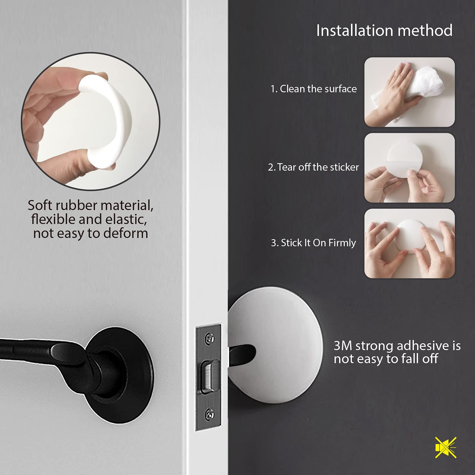CLOATFET Door Stopper Wall Protector, 3.15" Larger White Silicone Door Stop with Strong Adhesive, Quiet/Shock Absorbent Door Knob Wall Protector Door Bumper to Protect Wall Surfaces(4 Pack 8cm)