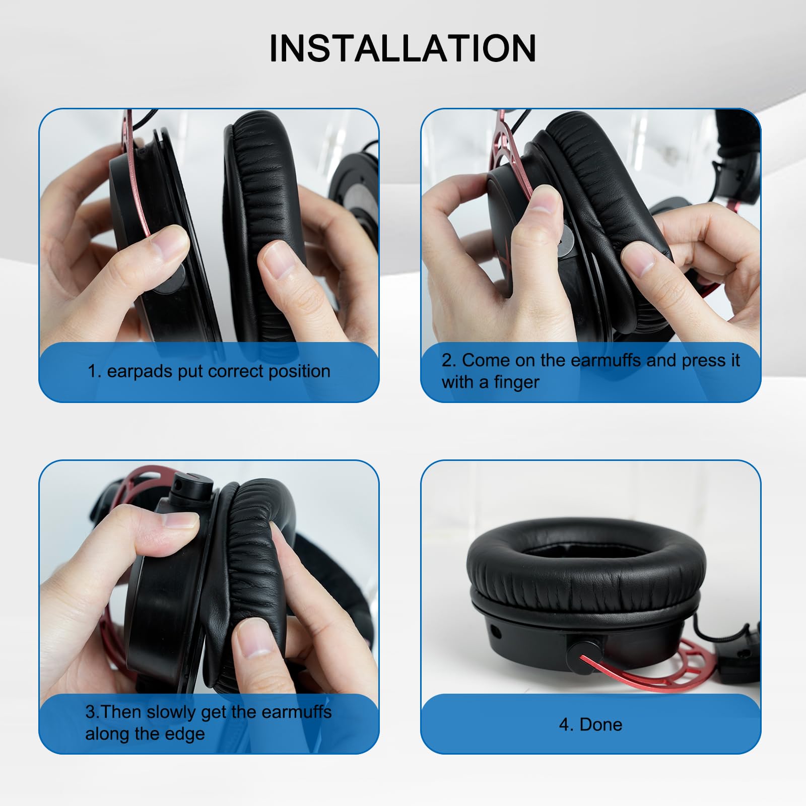 GVOEARS Replacement Ear Pads Cushions for HyperX Cloud 1/I/2/II/3/III/Pro/Core/Alpha/Alpha S/Flight/Stinger/Mix/CloudX/CloudX Chat Headphones, Earpads with Premium Leather and Softer Memory Foam