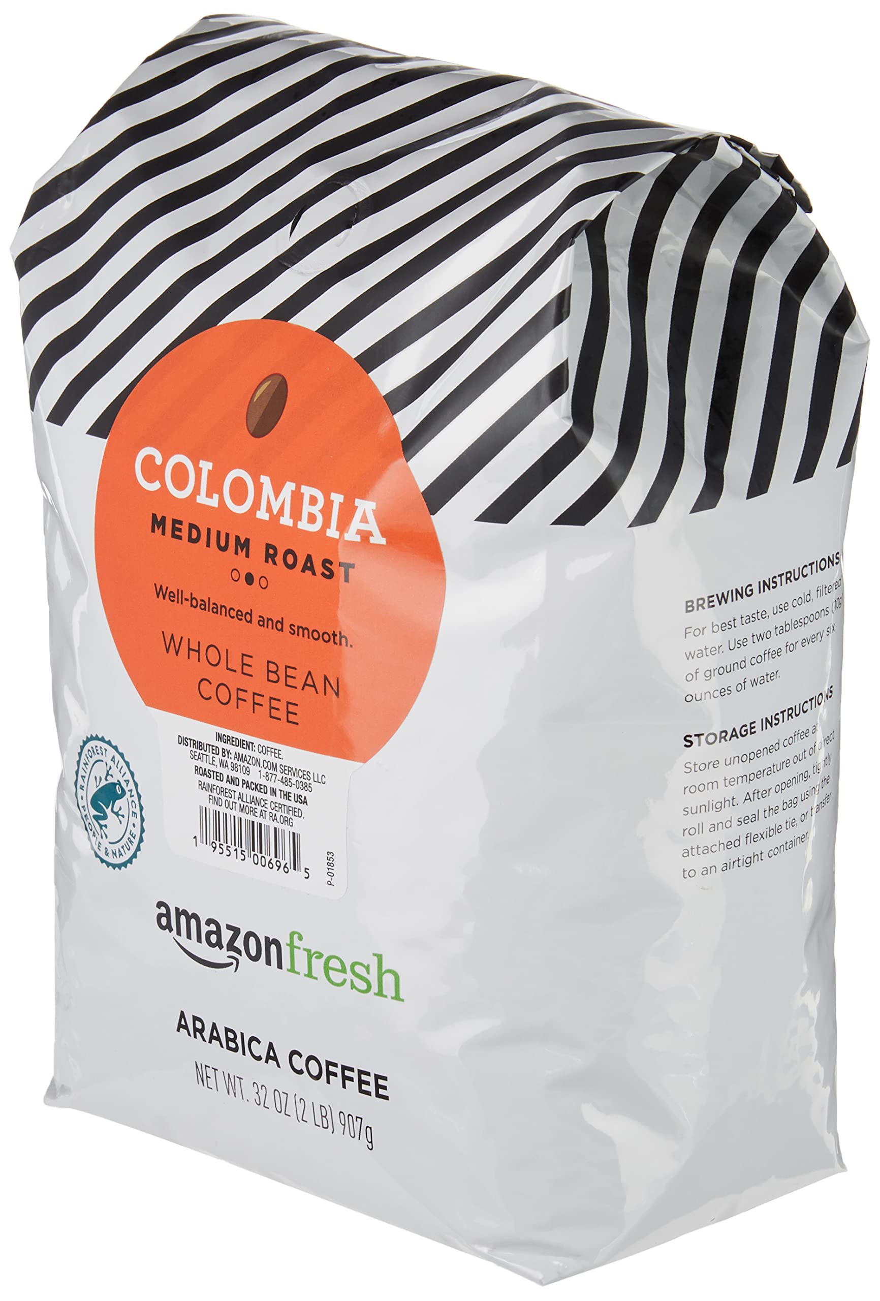 AmazonFresh Colombia Whole Bean Coffee, Medium Roast, 32 Ounce