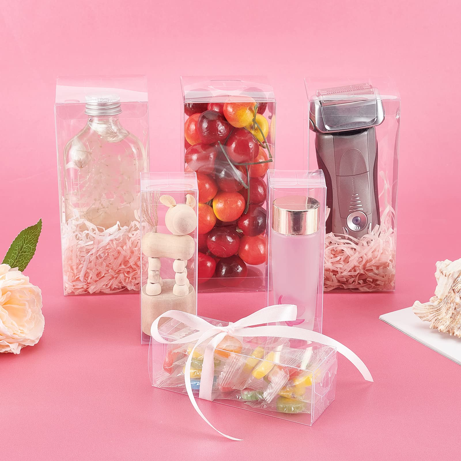 BENECREAT 20 Pack 2.7x2.7x6.3 Plastic Boxes Rectangle Plastic Party Favor Boxes for Wedding Party Treat Candy Cupcakes