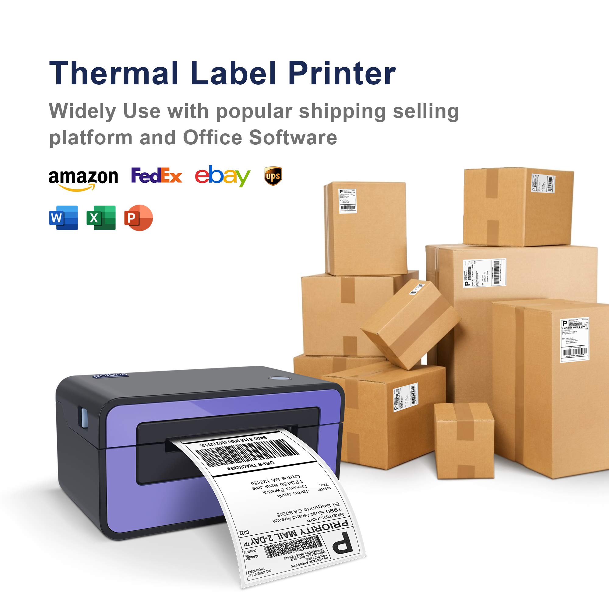 POLONO Shipping Label Printer Gray, 4x6 Thermal Label Printer for Shipping Packages, Commercial Direct Thermal Label Maker,Thermal Labels, 4"x 6" Direct Thermal Shipping Label (Pack of 1000