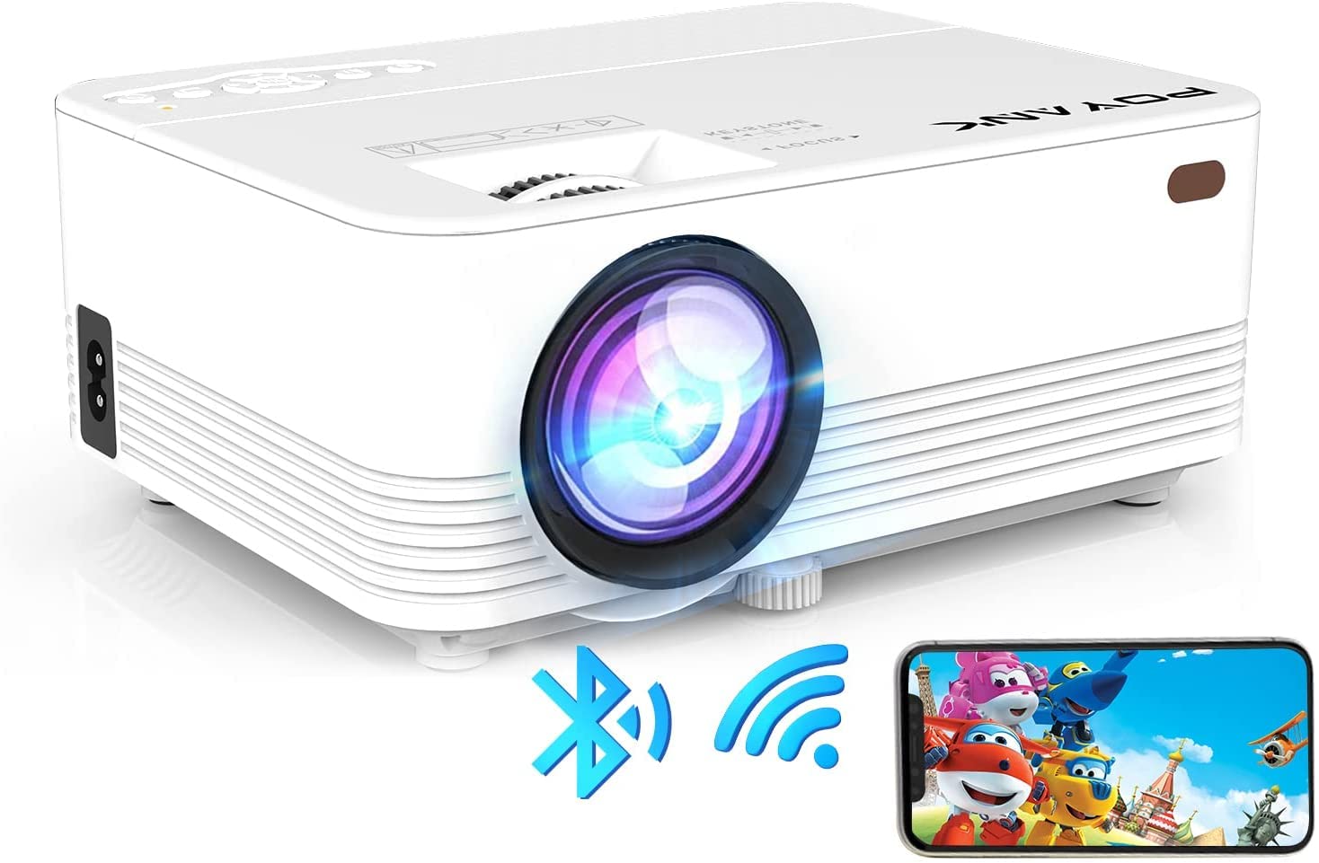 Projector with WiFi, Portable Movie Projector, Mini Projector with Wireless Mirroring for Outdoor Movies, Compatible with TV Stick,HDMI,USB,AV,TF,Laptop,DVD