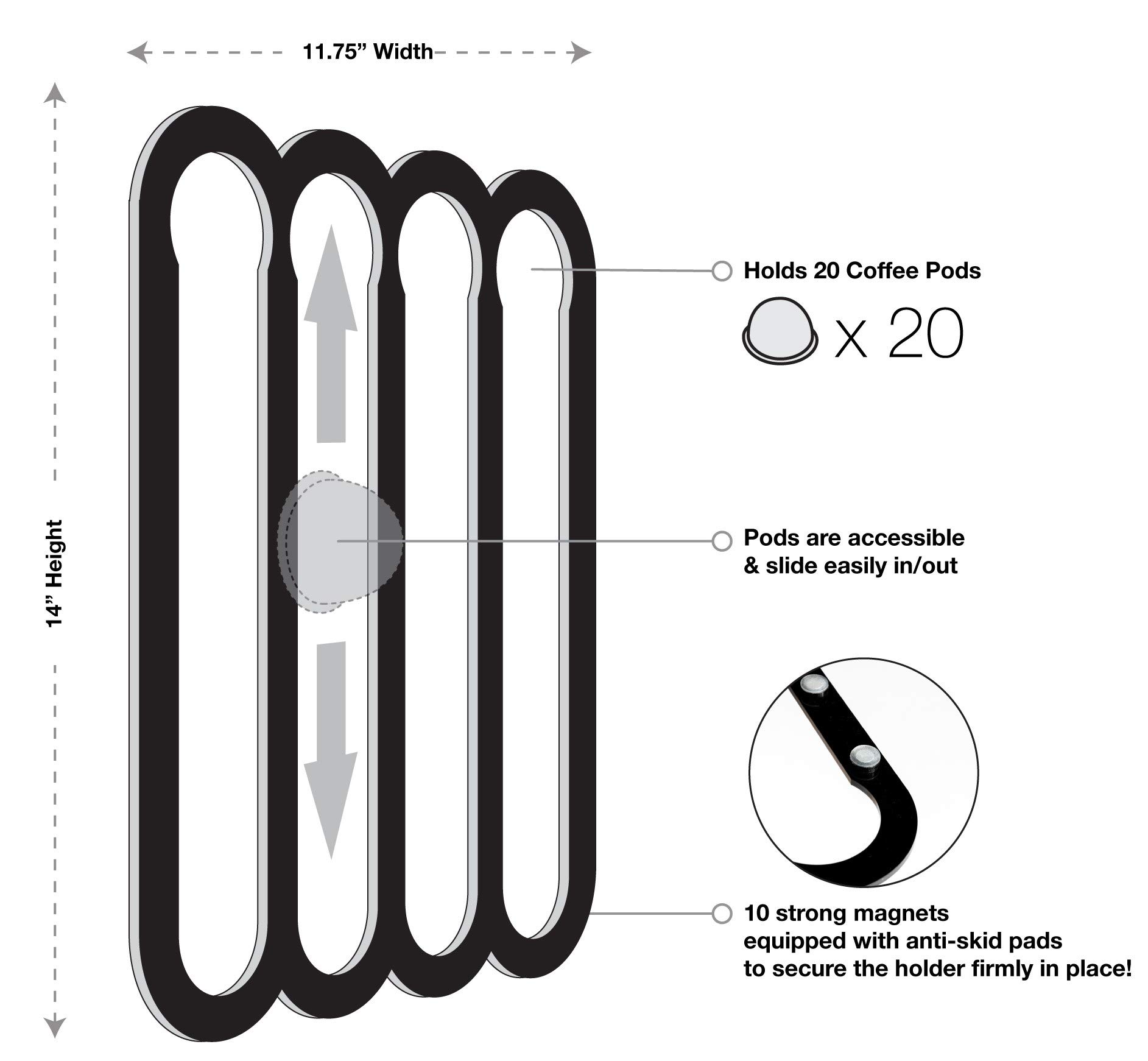 Demi's Home Coffee Pod Holder for Nespresso Vertuo Capsules - Magnetic Holder Suitable to be Mounted on the Fridge (Black)