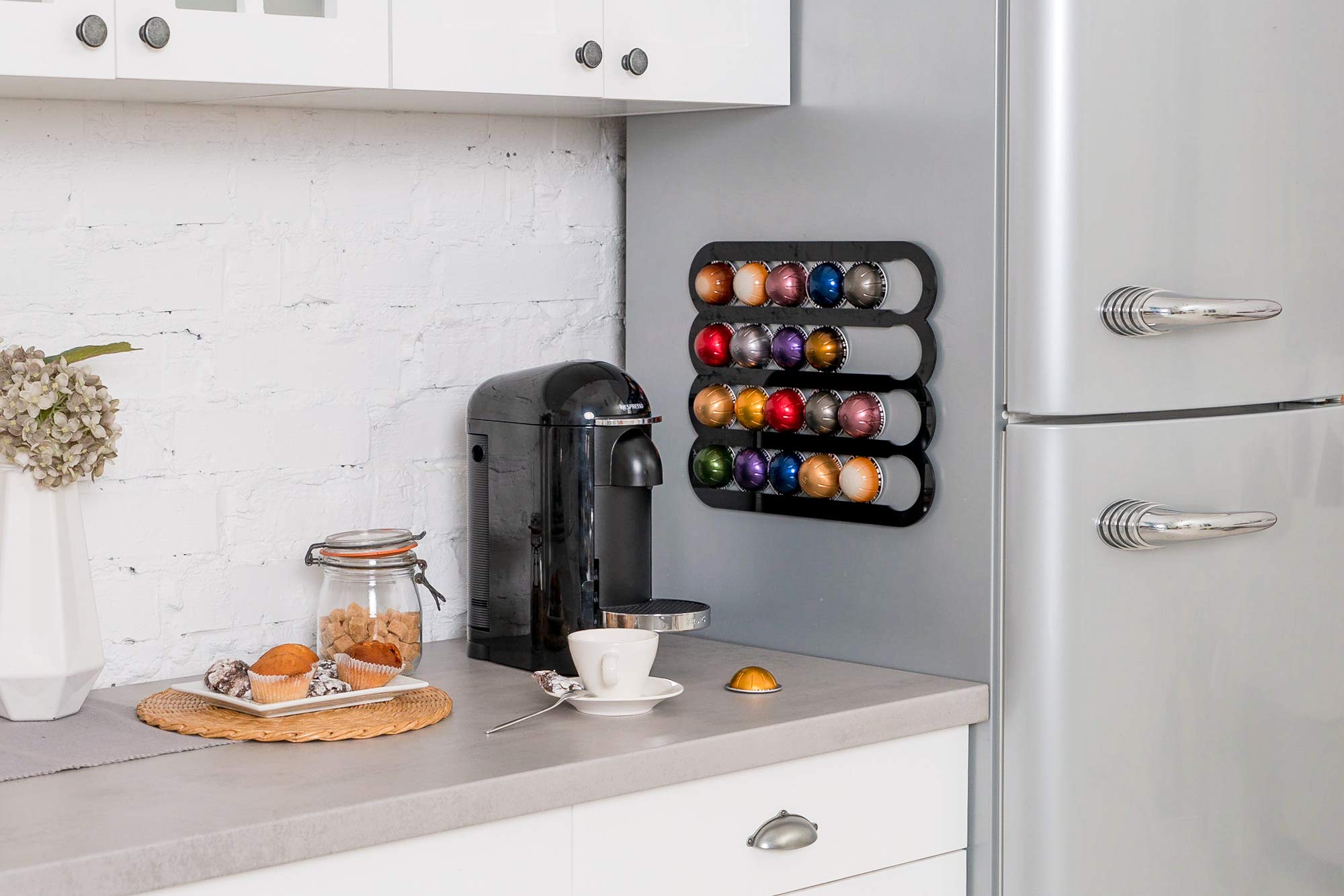 Demi's Home Coffee Pod Holder for Nespresso Vertuo Capsules - Magnetic Holder Suitable to be Mounted on the Fridge (Black)