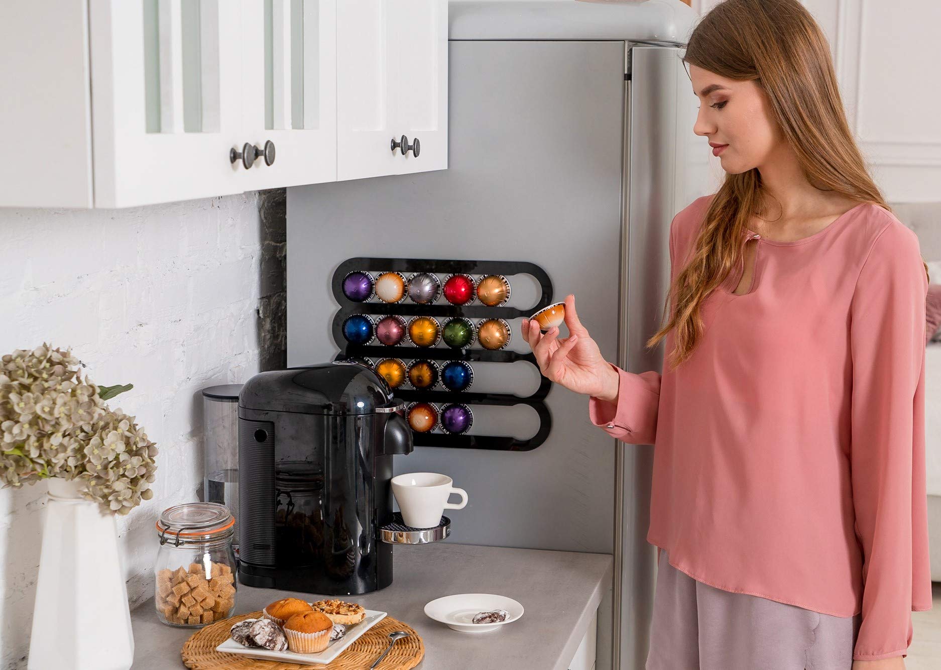 Demi's Home Coffee Pod Holder for Nespresso Vertuo Capsules - Magnetic Holder Suitable to be Mounted on the Fridge (Black)