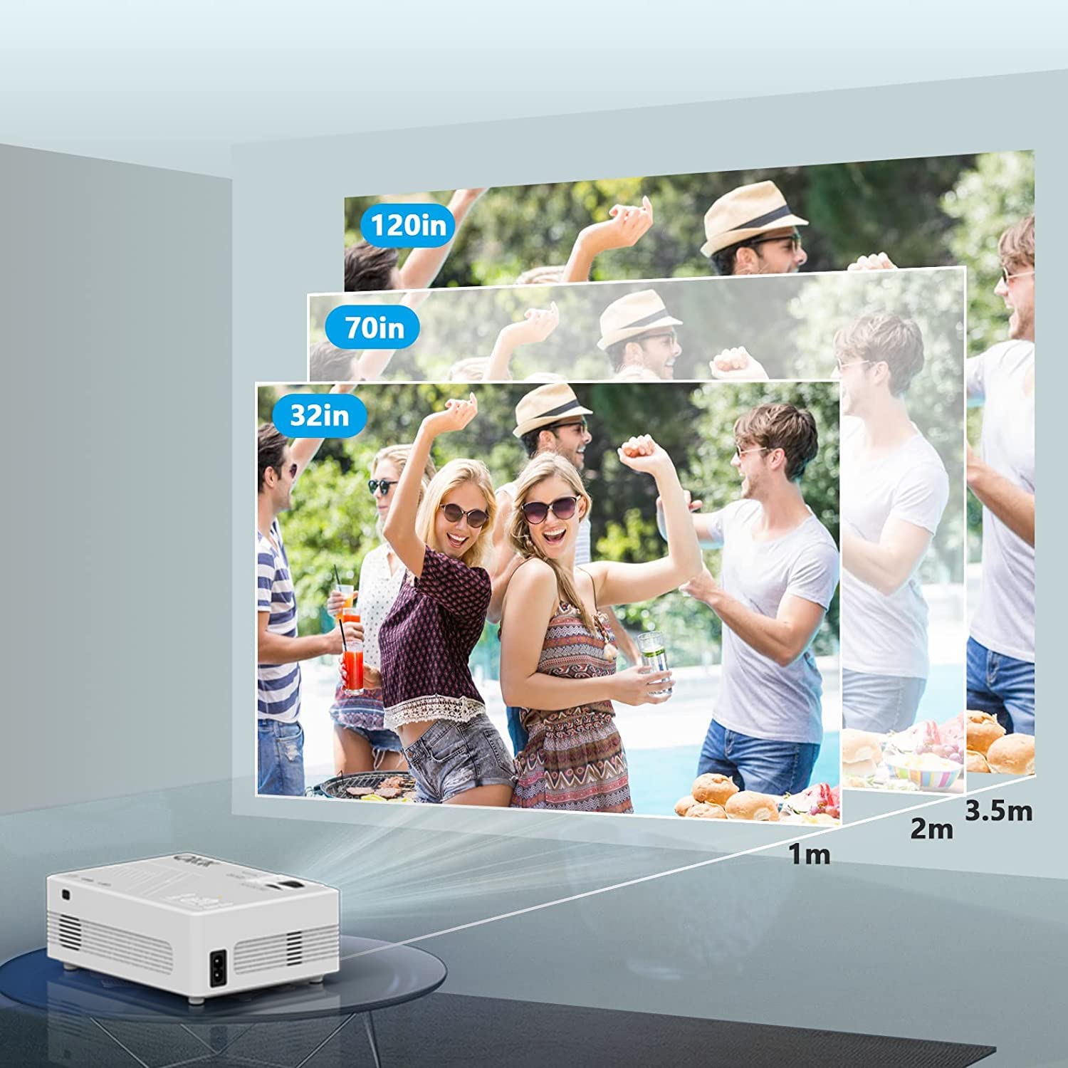 Projector with WiFi, Portable Movie Projector, Mini Projector with Wireless Mirroring for Outdoor Movies, Compatible with TV Stick,HDMI,USB,AV,TF,Laptop,DVD