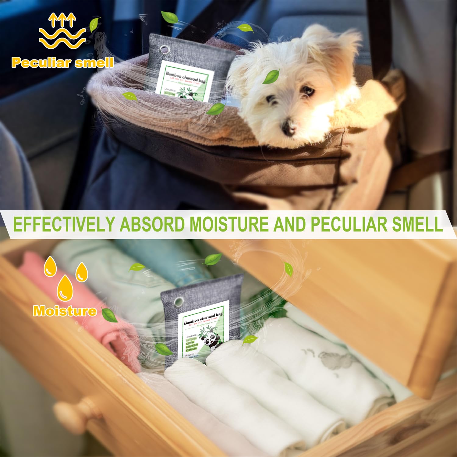 8 Pack Nature Fresh Bamboo Charcoal Air Purifying Bag, Activated Charcoal Bags Odor Absorber for Home Shoe Closet Gym Bag Fridge Pet Car Kitchen Large Room Smoke Drawer Refrigerator Strong Deodorizer Freshener Moisture Remover and Smell Eliminator