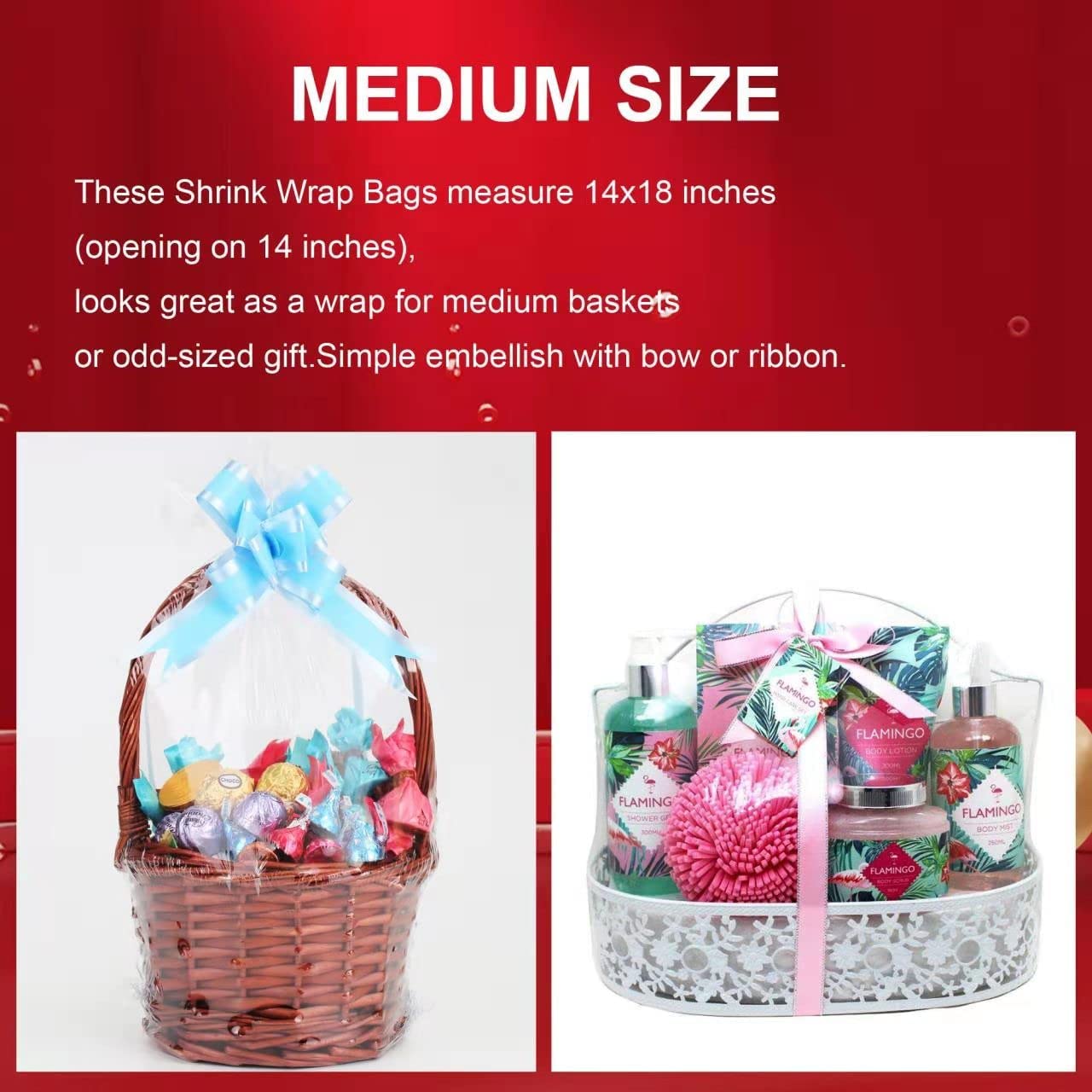 AOUKAR Shrink Wrap Bags for Gift Baskets 36Pcs 14x18 Inches Chear PVC Heat Shrink Bags Cellophane Wrap for Packaging Large Bags