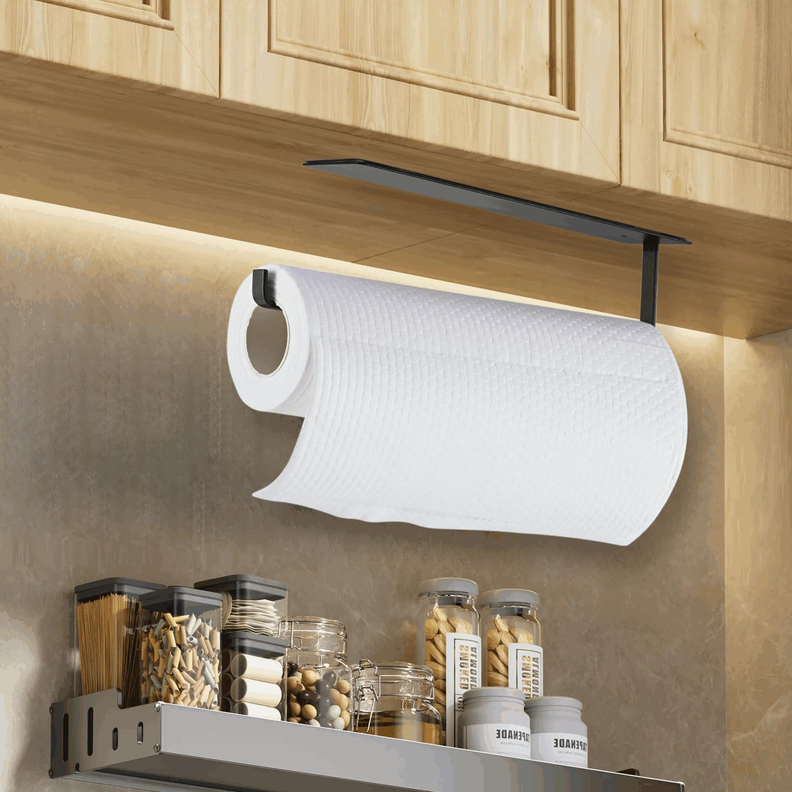 2 Pack Paper Towel Holders Under Cabinet, Self-Adhesive Paper Towel Bar,Paper Towels Rolls Holder Under Counter Wall Mount for Kitchen Bathroom Cabinets Towel Rack Stainless Steel - 13.2'Silver
