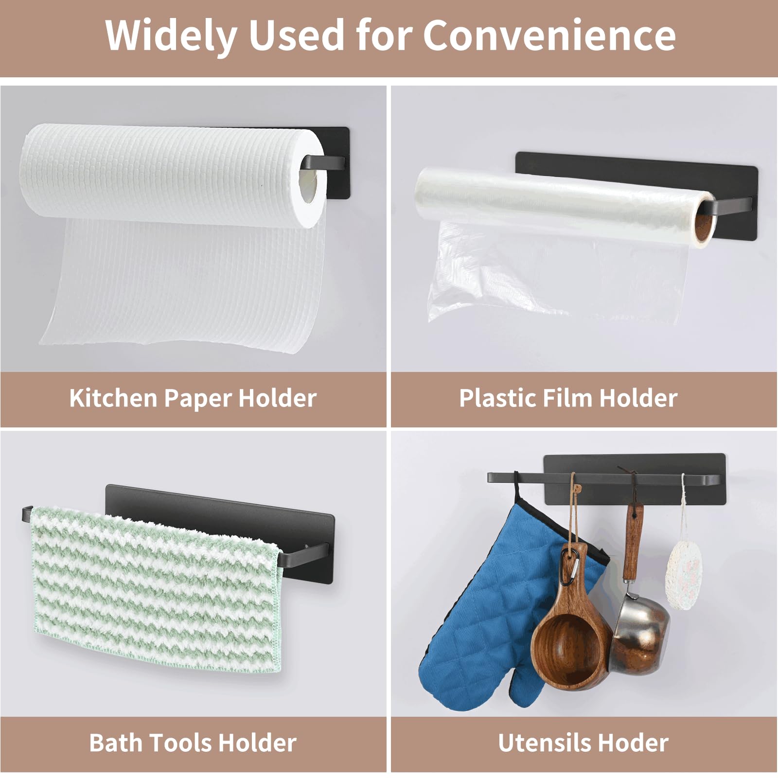 2 Pack Paper Towel Holders Under Cabinet, Self-Adhesive Paper Towel Bar,Paper Towels Rolls Holder Under Counter Wall Mount for Kitchen Bathroom Cabinets Towel Rack Stainless Steel - 13.2'Silver