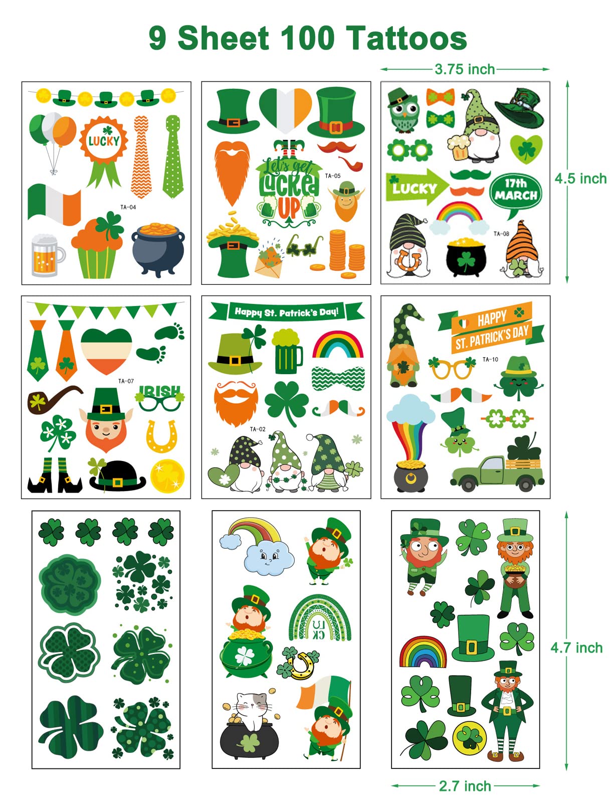 Shamrock Clover Tattoo st Patricks Day Stickers Irish Temporary Tattoos St Patricks Day Accessories Shamrock Patterned Tattoos Party Favors Decorations