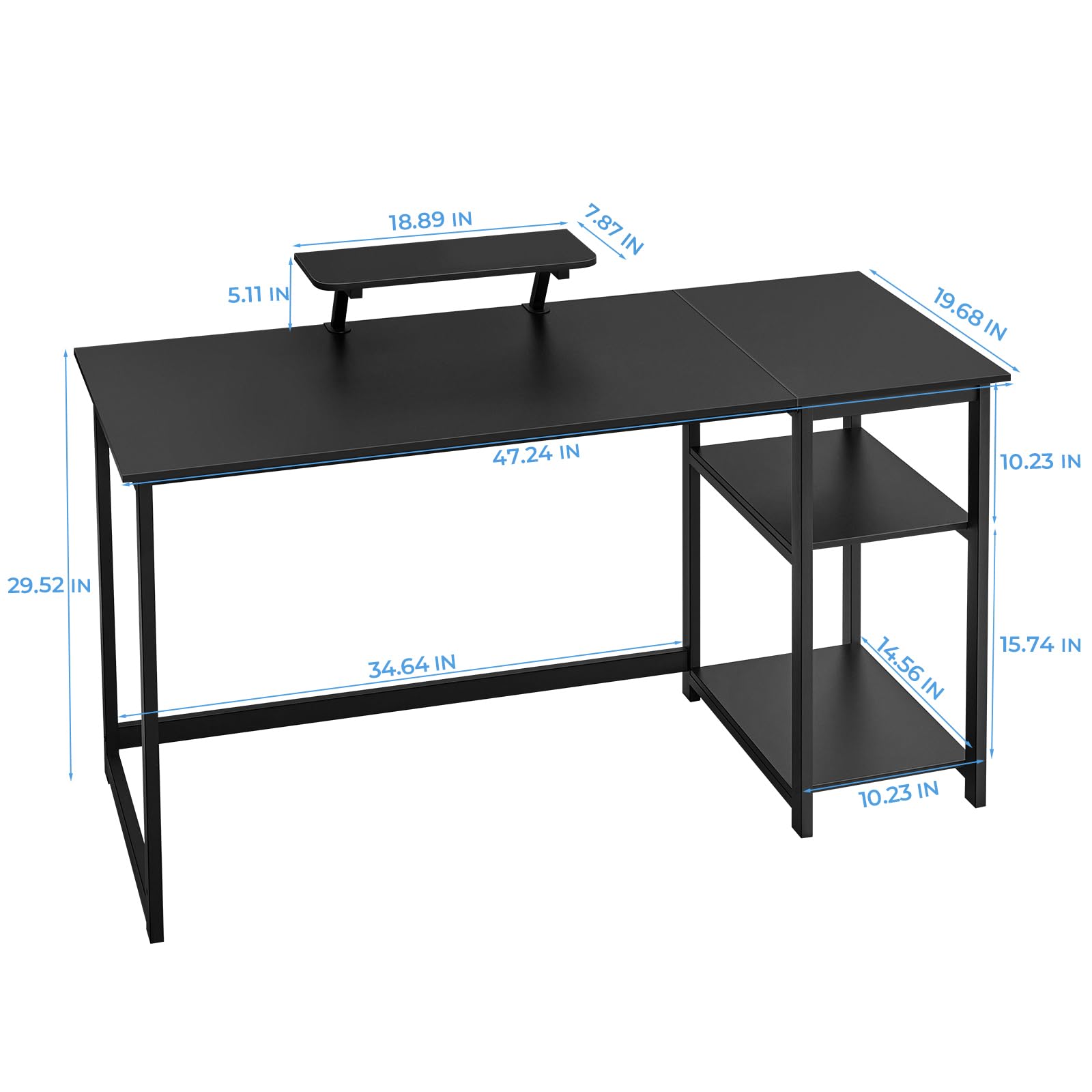 GreenForest Computer Home Office Desk with Monitor Stand and Storage Shelves on Left or Right Side, Printer Stand with Storage Shelf, 49.2 inch Large Tall 4 Tier Printer Table for Home Office Organiza